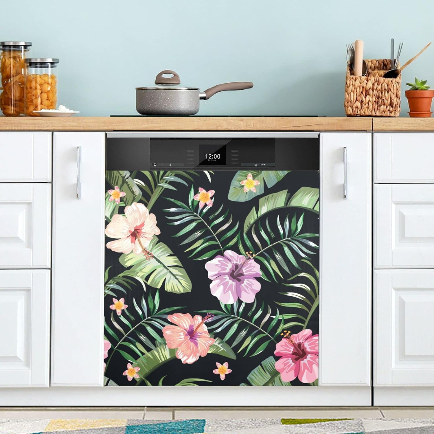 Bright Hibiscus and Plumeria Dishwasher Magnet Cover, Refrigerator ...