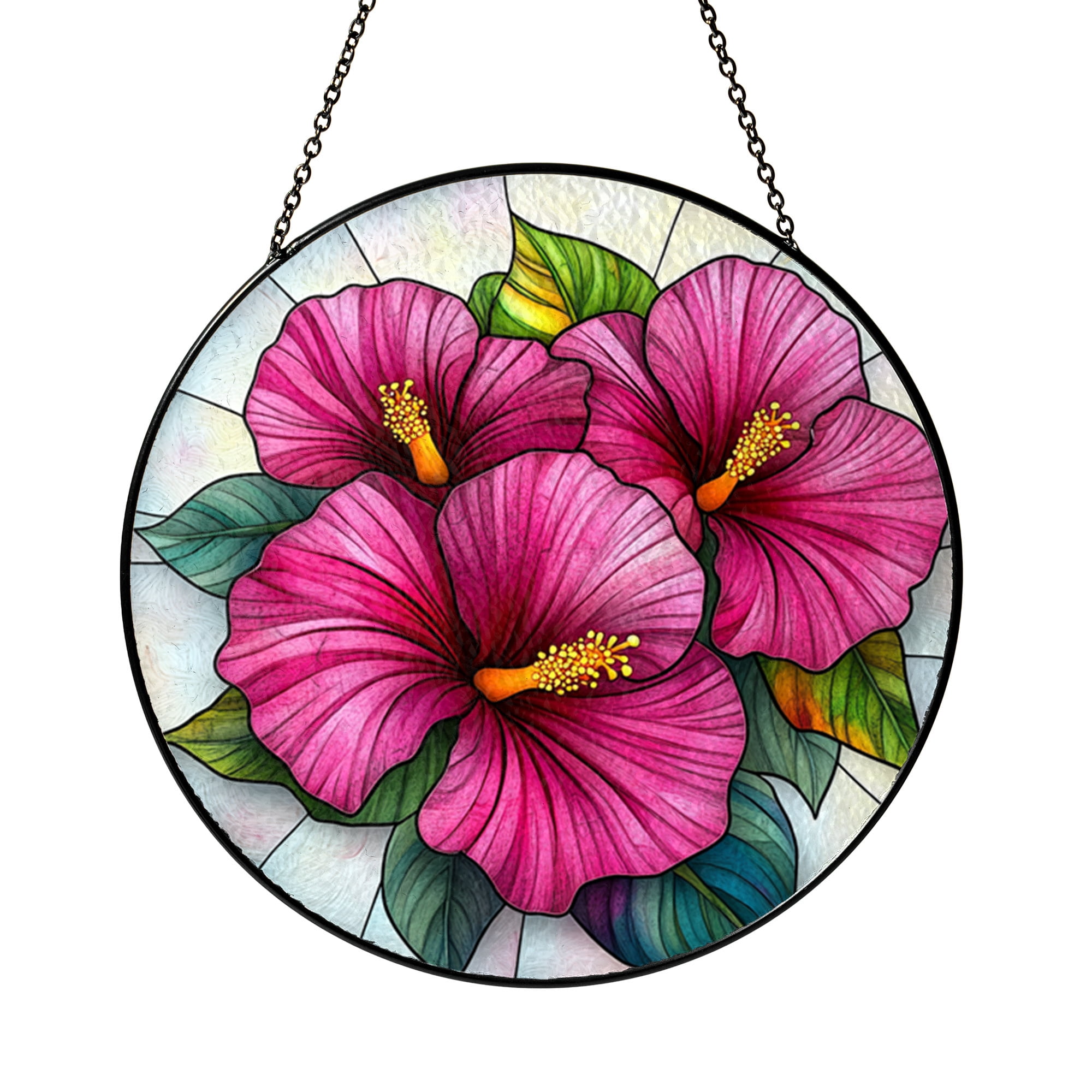Bright Hibiscus Stained Glass Sun Catcher, Floral Window Hanging ...