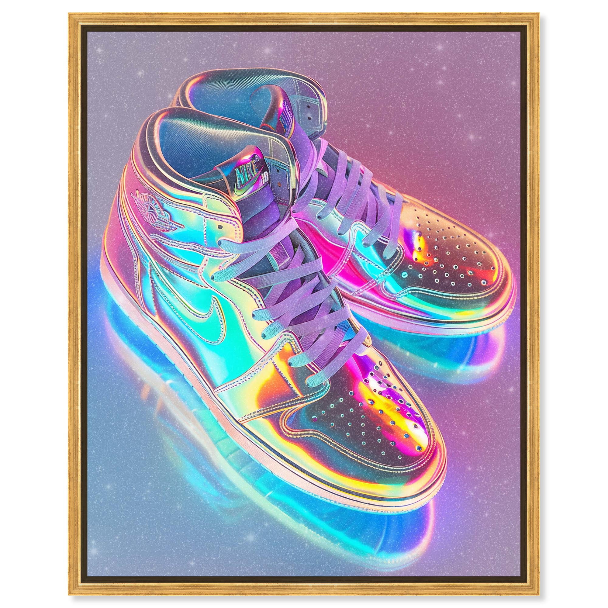Bright Holo Neon Sneakers Canvas Neon Sneaker Art by Art Remedy, Gold ...