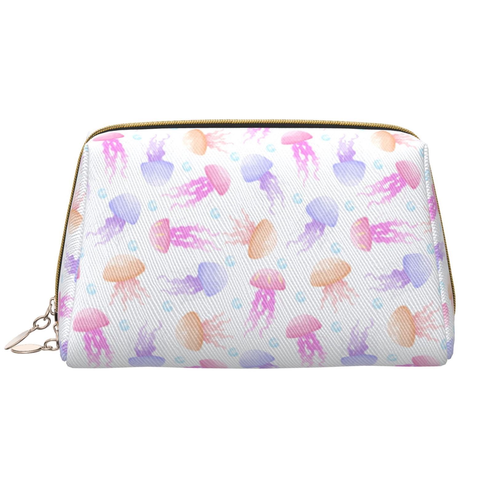 Bright Jellyfish Print Makeup Bag, Large Capacity Travel Cosmetic Bag ...