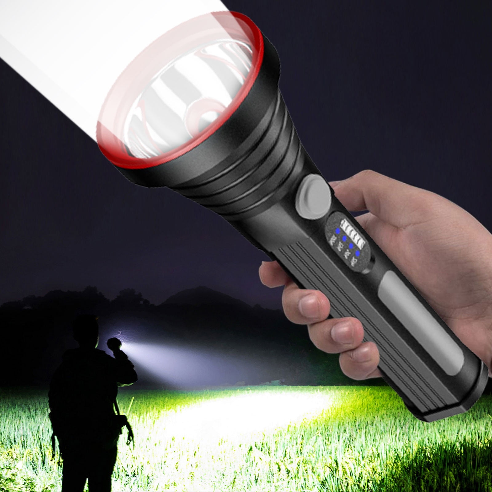 Bright LED Flashlight, Zoomable Rechargeable Spotlight, 200 Lumens Power, 4 Modes, Handheld ...