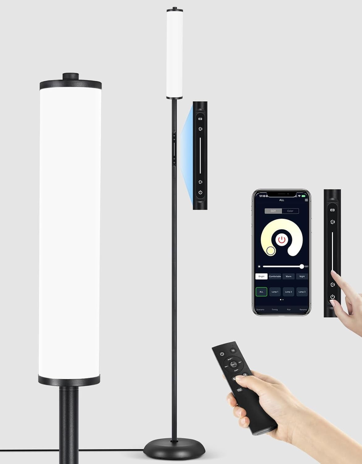 Bright LED Floor Lamp with Remote, Touch & APP Control, 1500LM 65" Tall ...