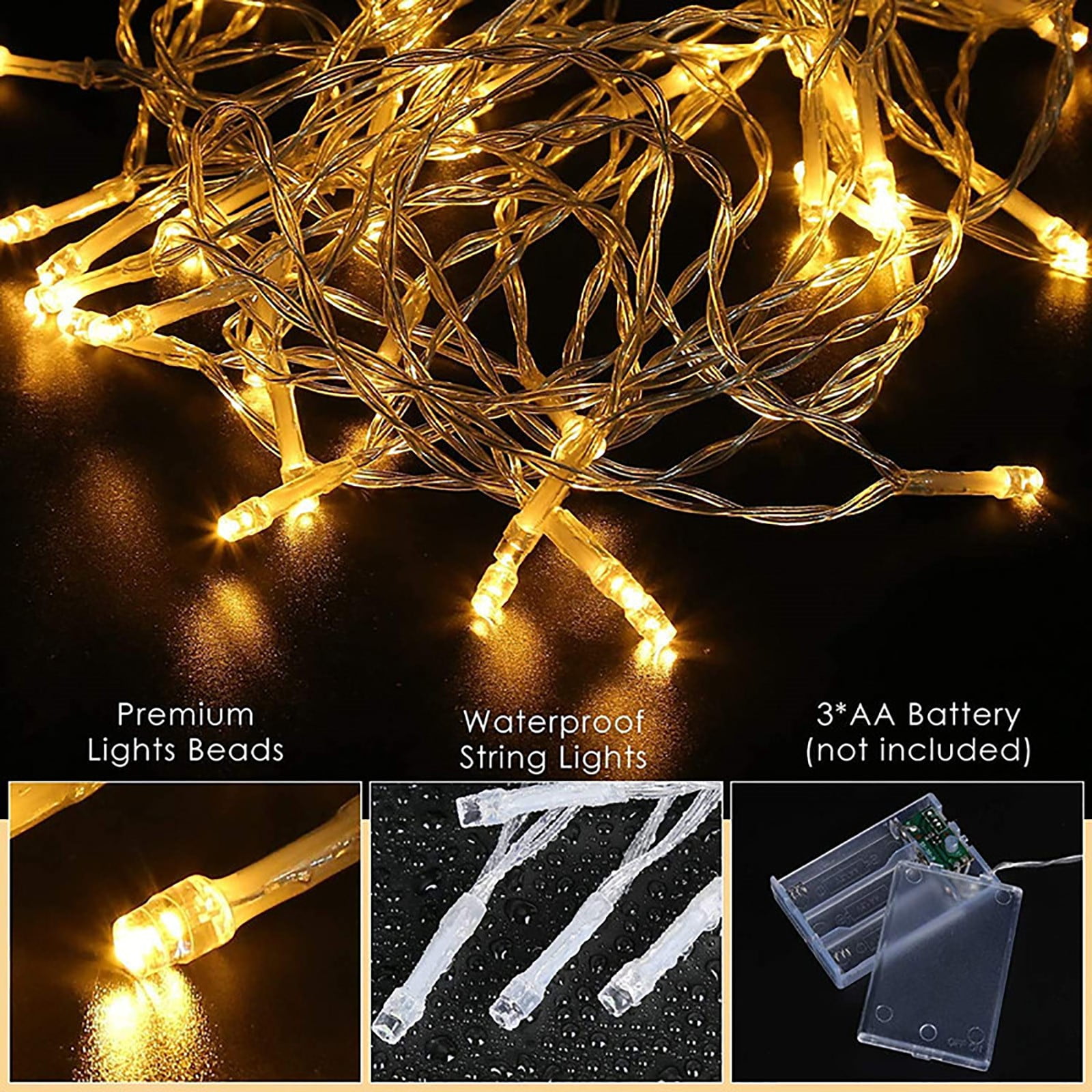 Bright LED String Lights, Indoor Outdoor Battery Powered Hanging String ...