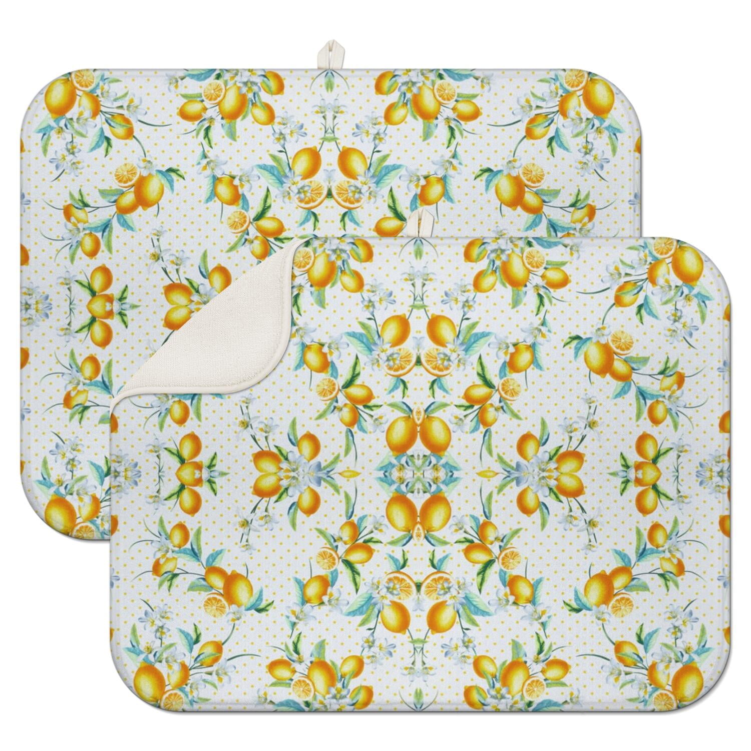 Bright Lemon Pattern Dish Drying Mat – Vintage Microfiber Lemon Print ...