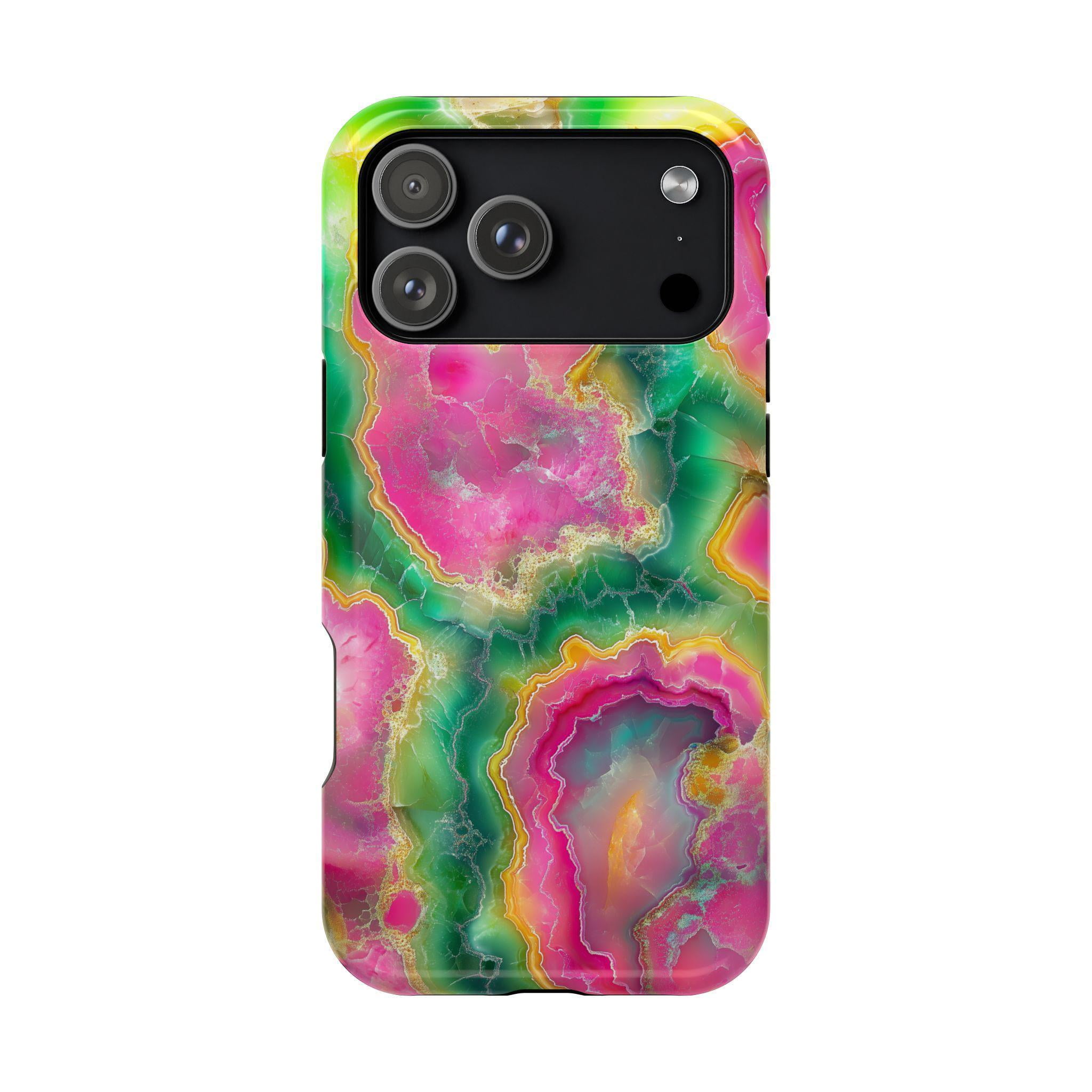Bright Lime Green Pink Geode Crystal Stone Art Phone Case 17 16 15 14 ...
