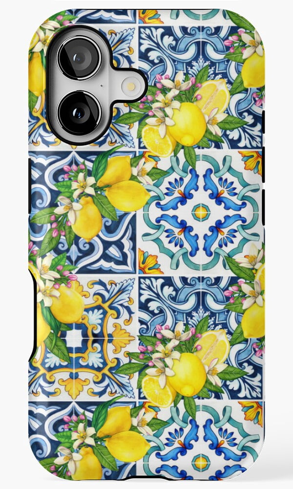 Bright Mediterranean Sicilian Tiles Lemon Phone Case for iPhone 17 16 ...