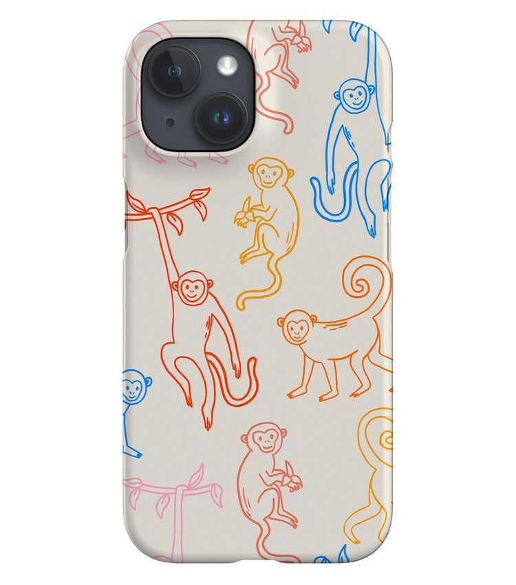 Bright Monkey Line Art Scatter Phone Case for iPhone 11 to 17 A Cute ...