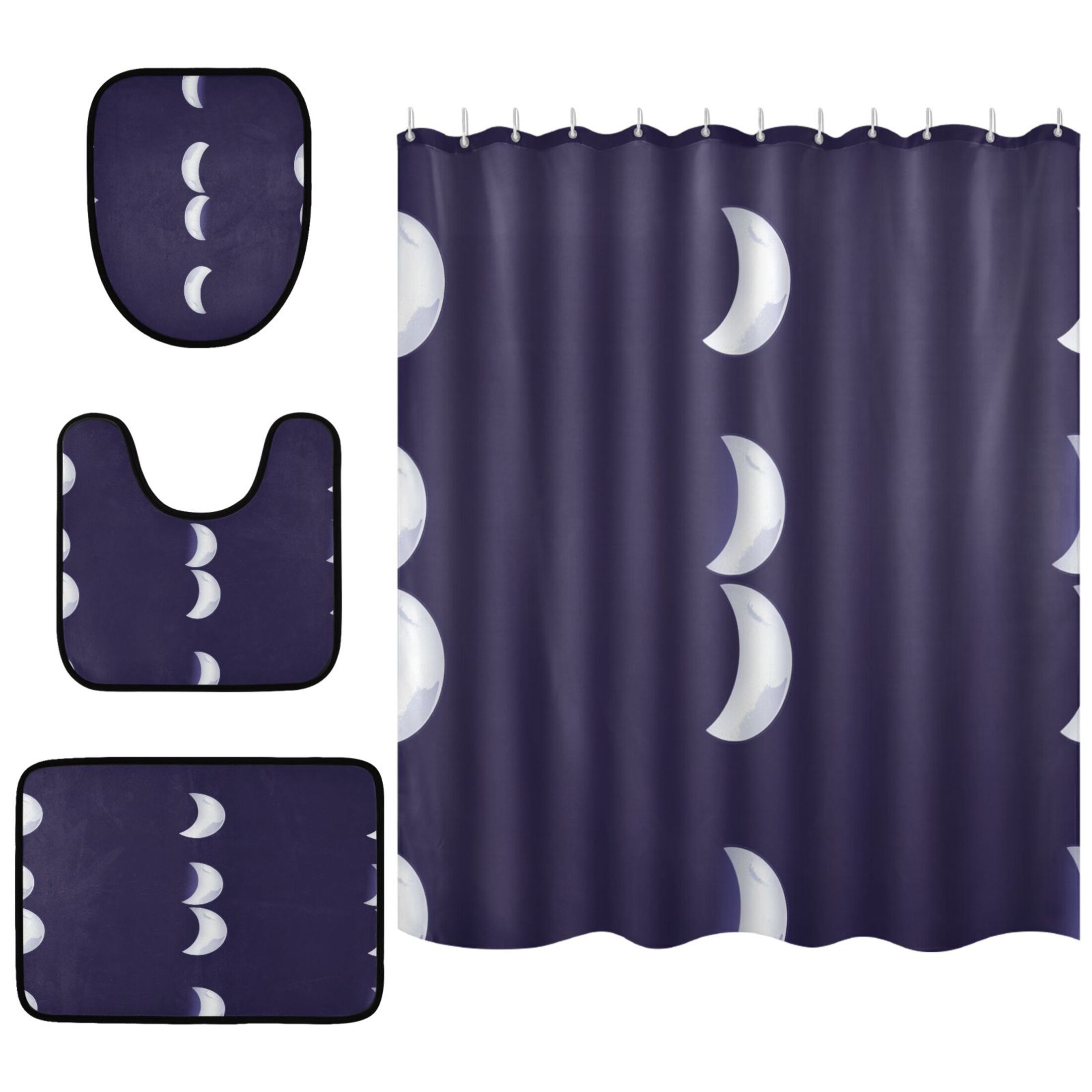 Bright Moon Pattern 4 Piece Bathroom Set Waterproof Bath Curtain Anti ...