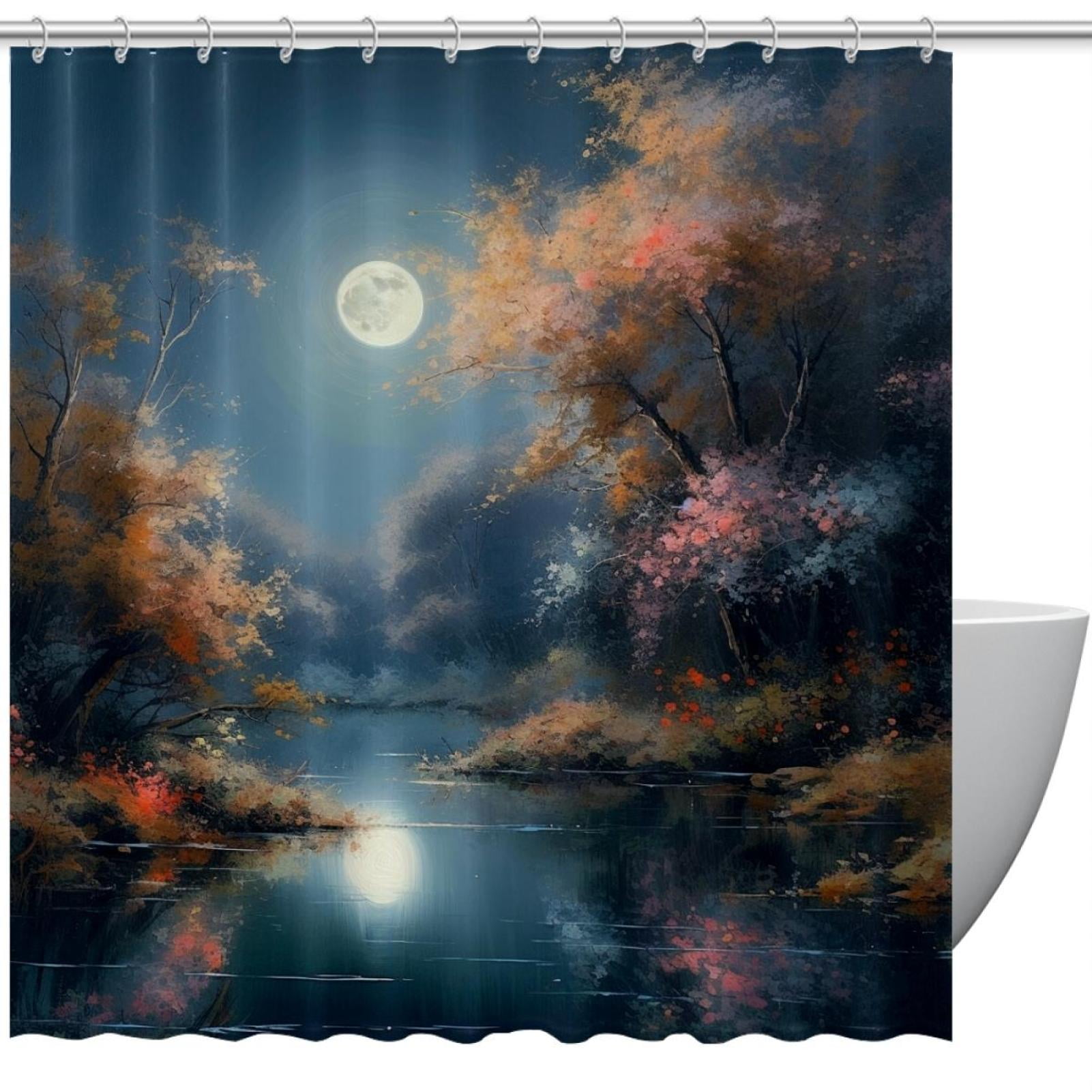Bright Moonlight Shower Curtain Set with Hooks,Home Bathroom Bathtubs ...