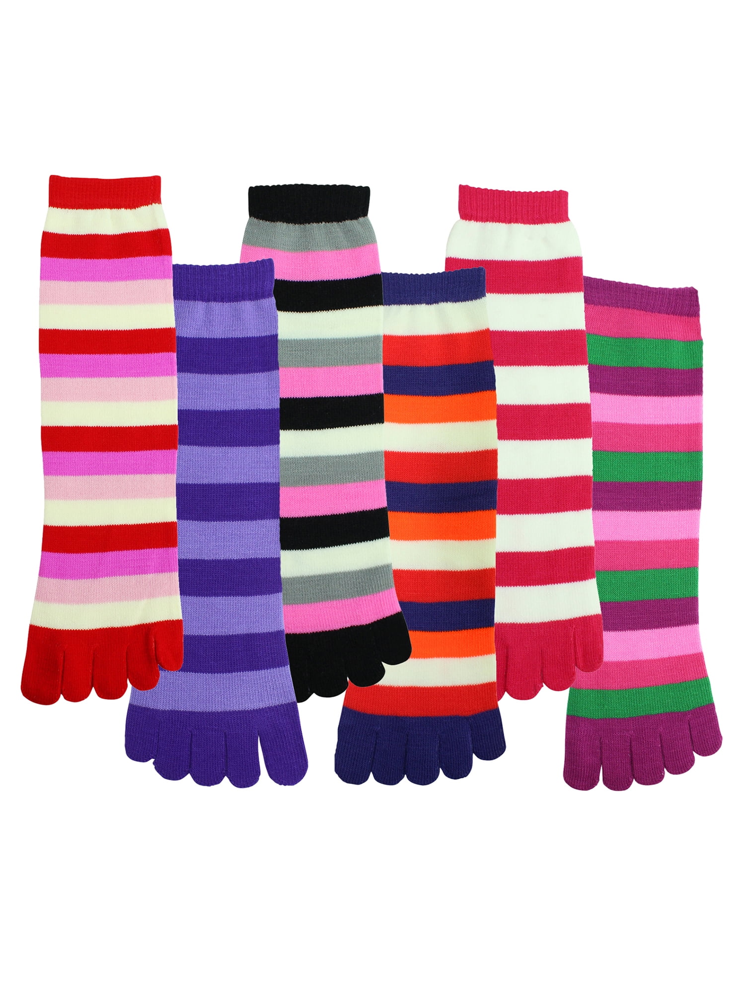 Comfy Bright Multicolor Striped Knit 6-Pack Womens Long Toe Socks ...