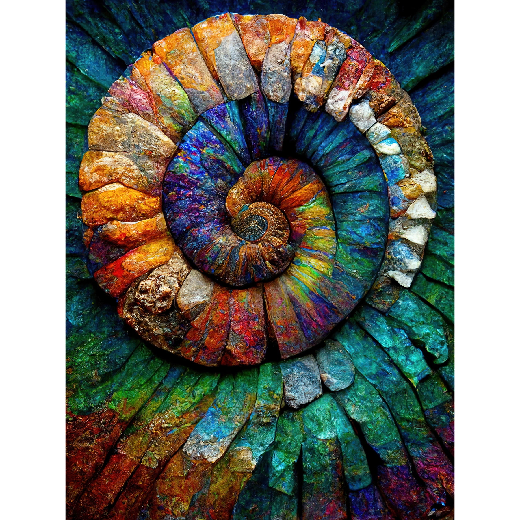 Bright Multicoloured Ammonite Fossil Unframed Wall Art Print Poster ...