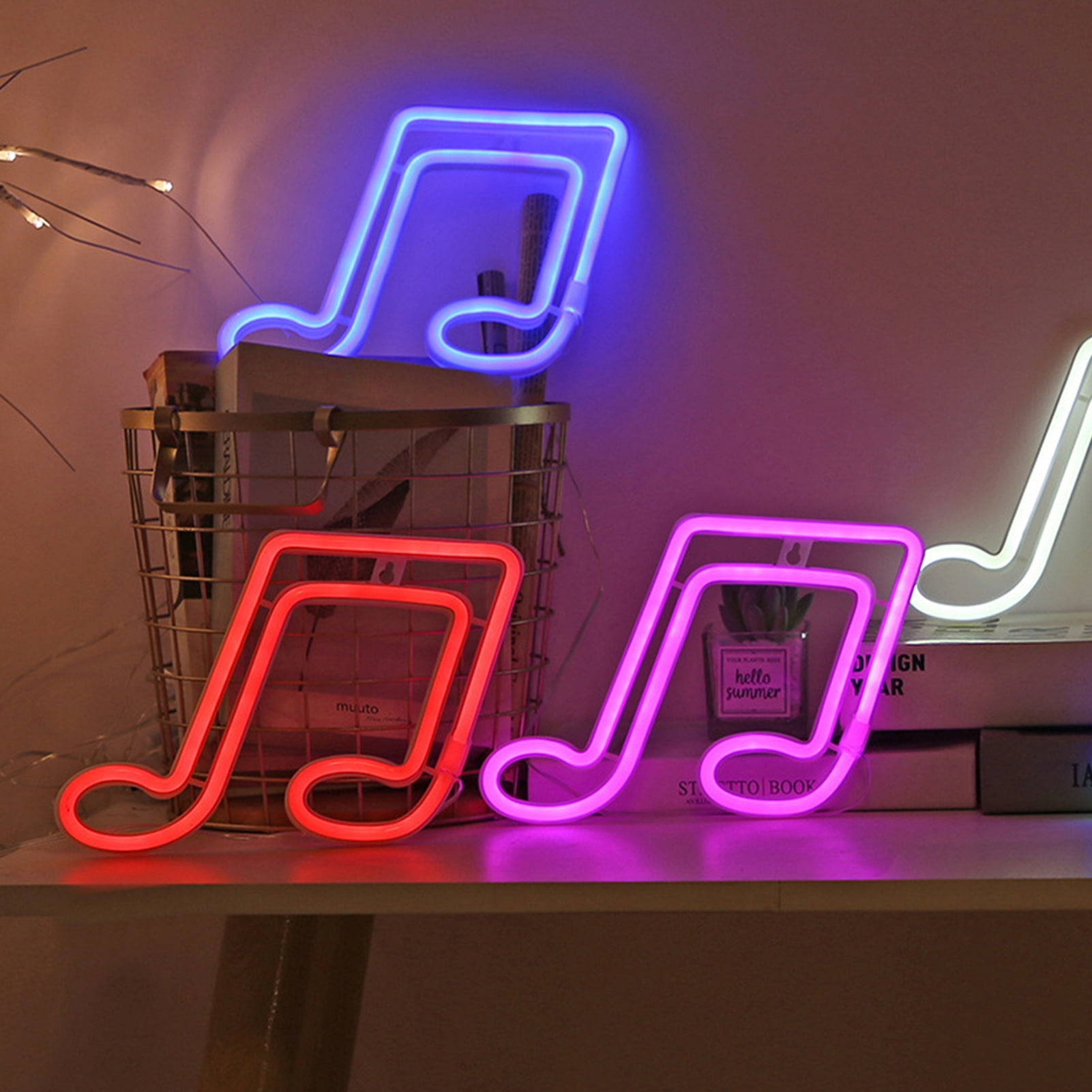 Bright Musical Note Shape LED Lights Sign - Luminous PC Night Wall Neon ...