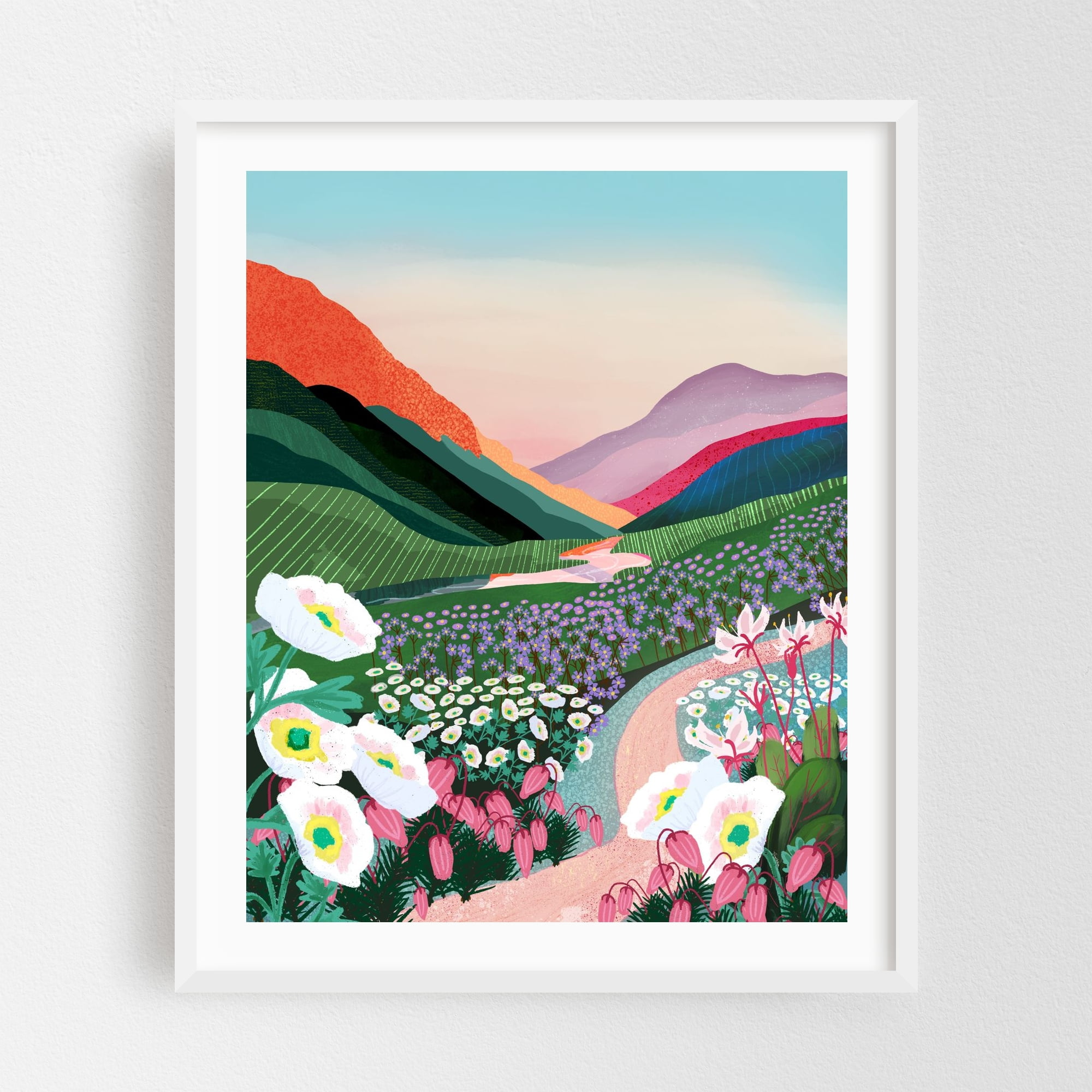 Bright Nature Wall Art - Vivid Green & Pink Illustration, Perfect ...