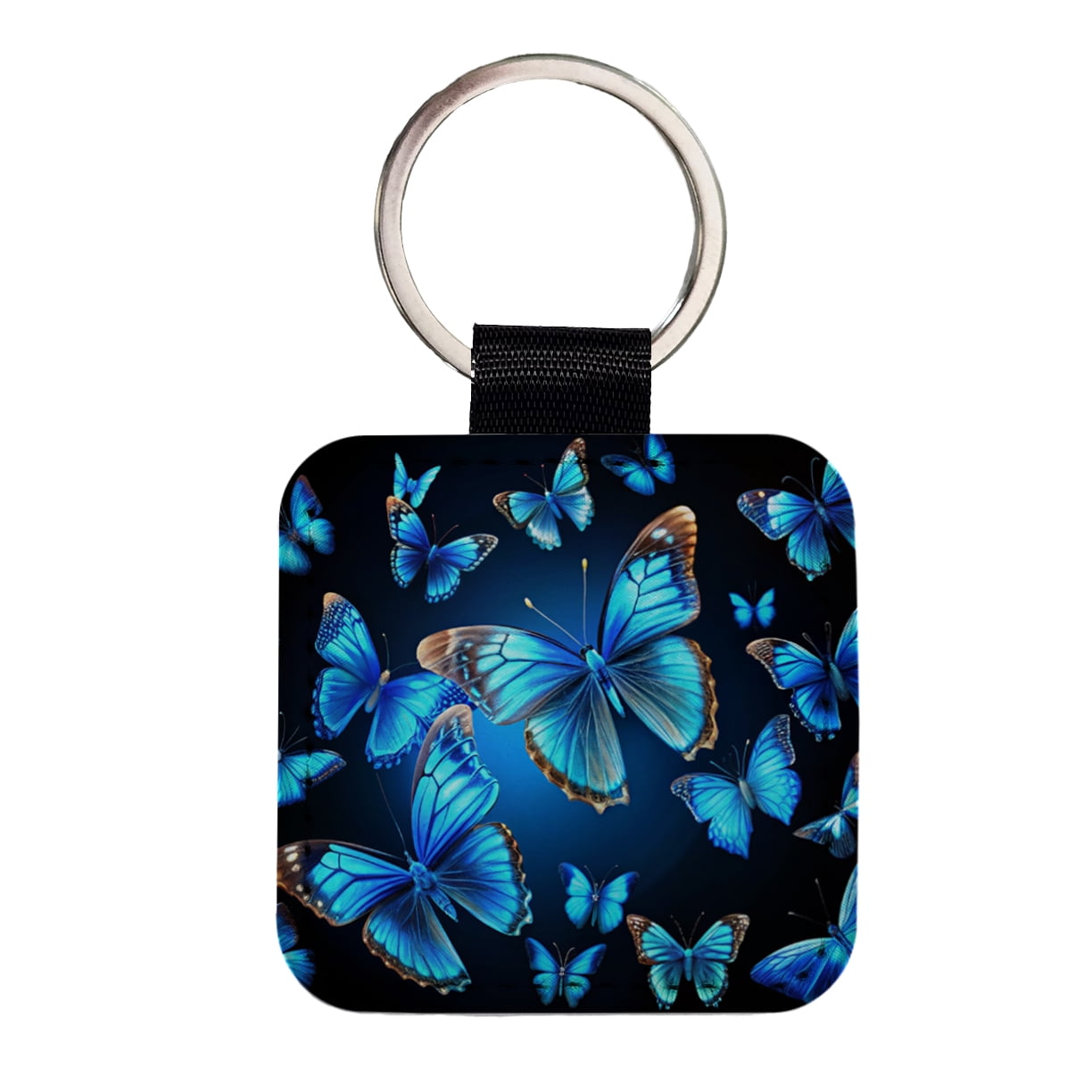 Bright Neon Blue Butterflies Faux Leather Square Keychain - Walmart.com