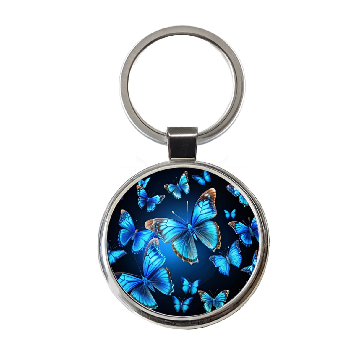 Bright Neon Blue Butterflies Metal Round Keychain - Walmart.com