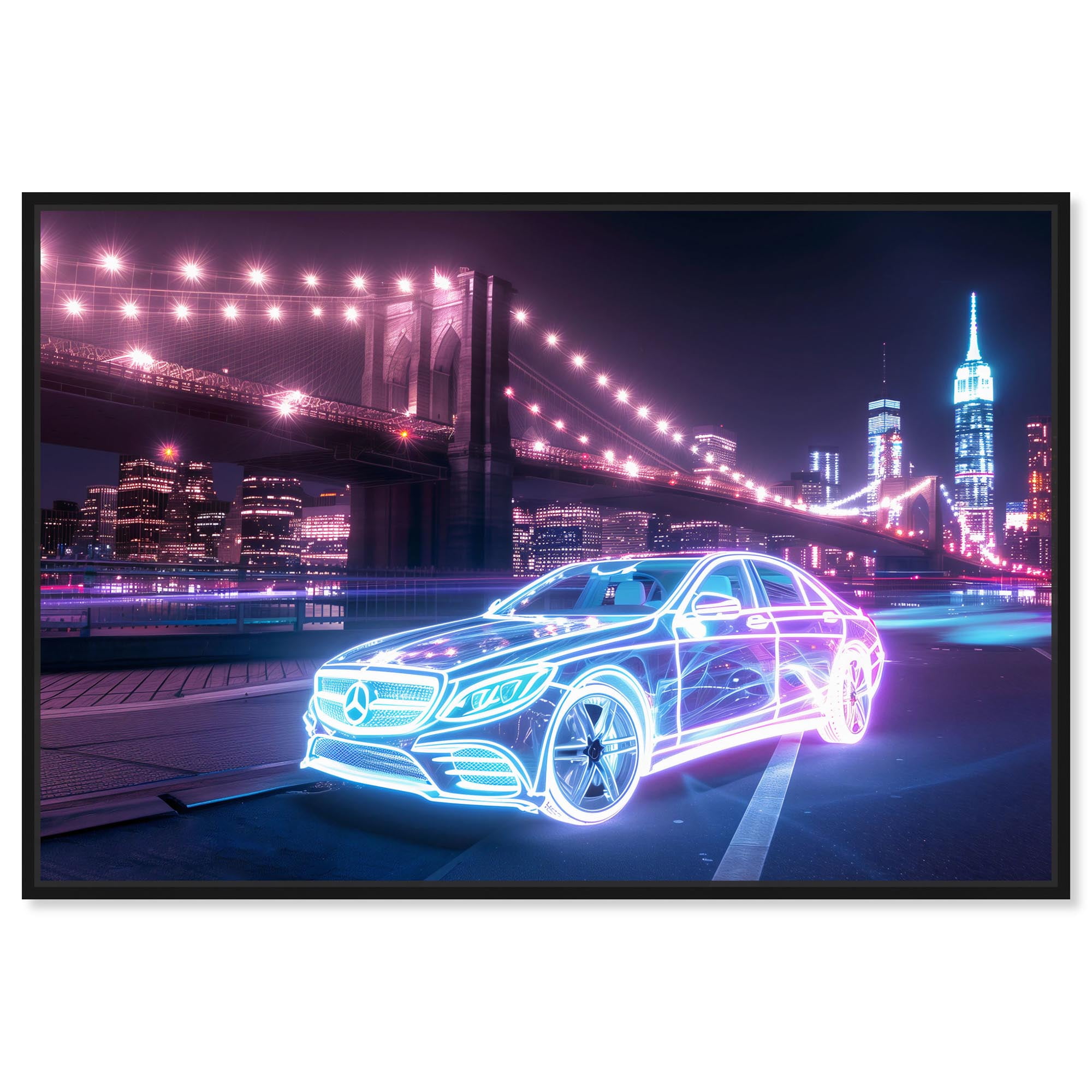 Bright Neon Car NYC Canvas Neon Art Prints by Art Remedy, Black Frame ...