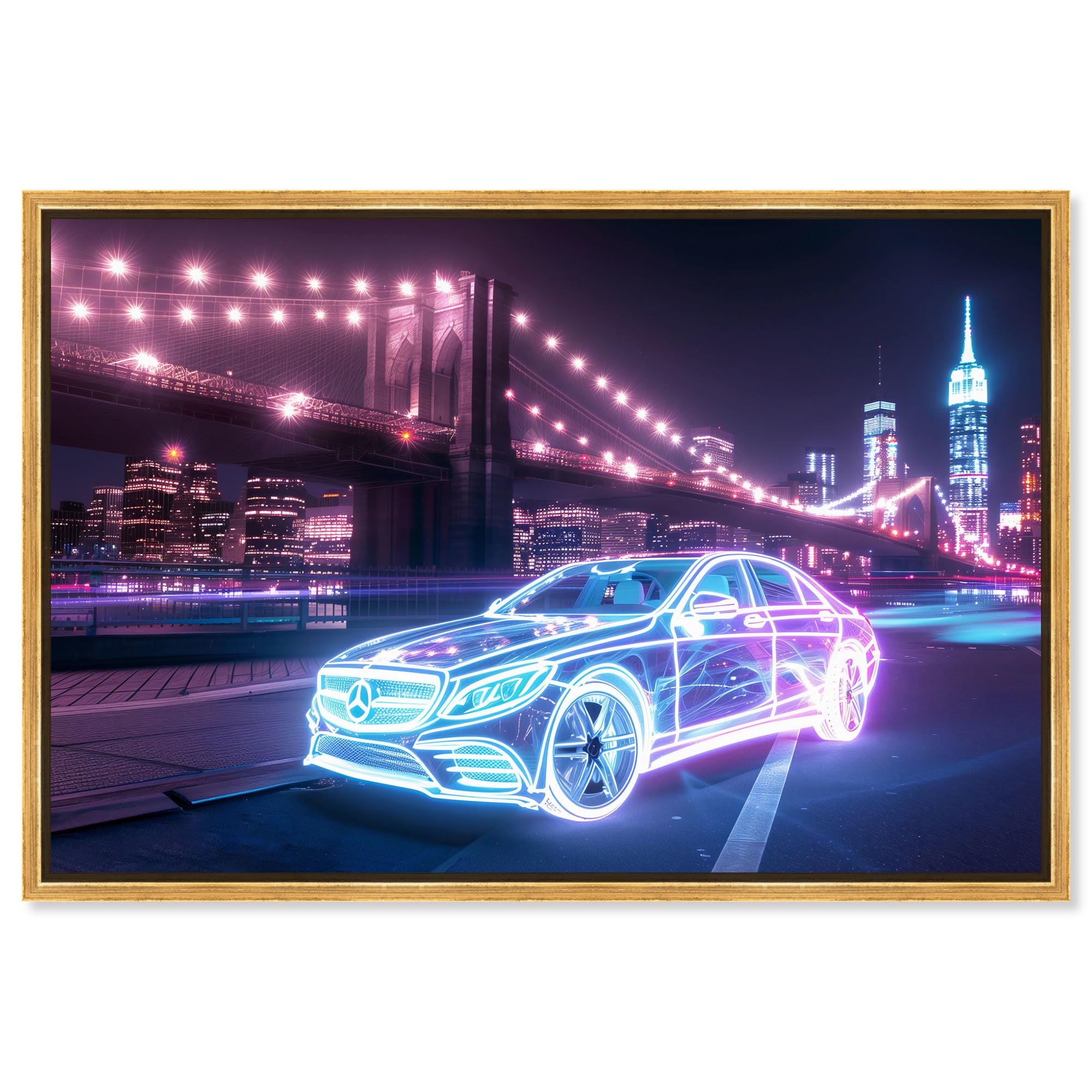 Bright Neon Car NYC Canvas Neon Art Prints by Art Remedy, Gold Frame ...