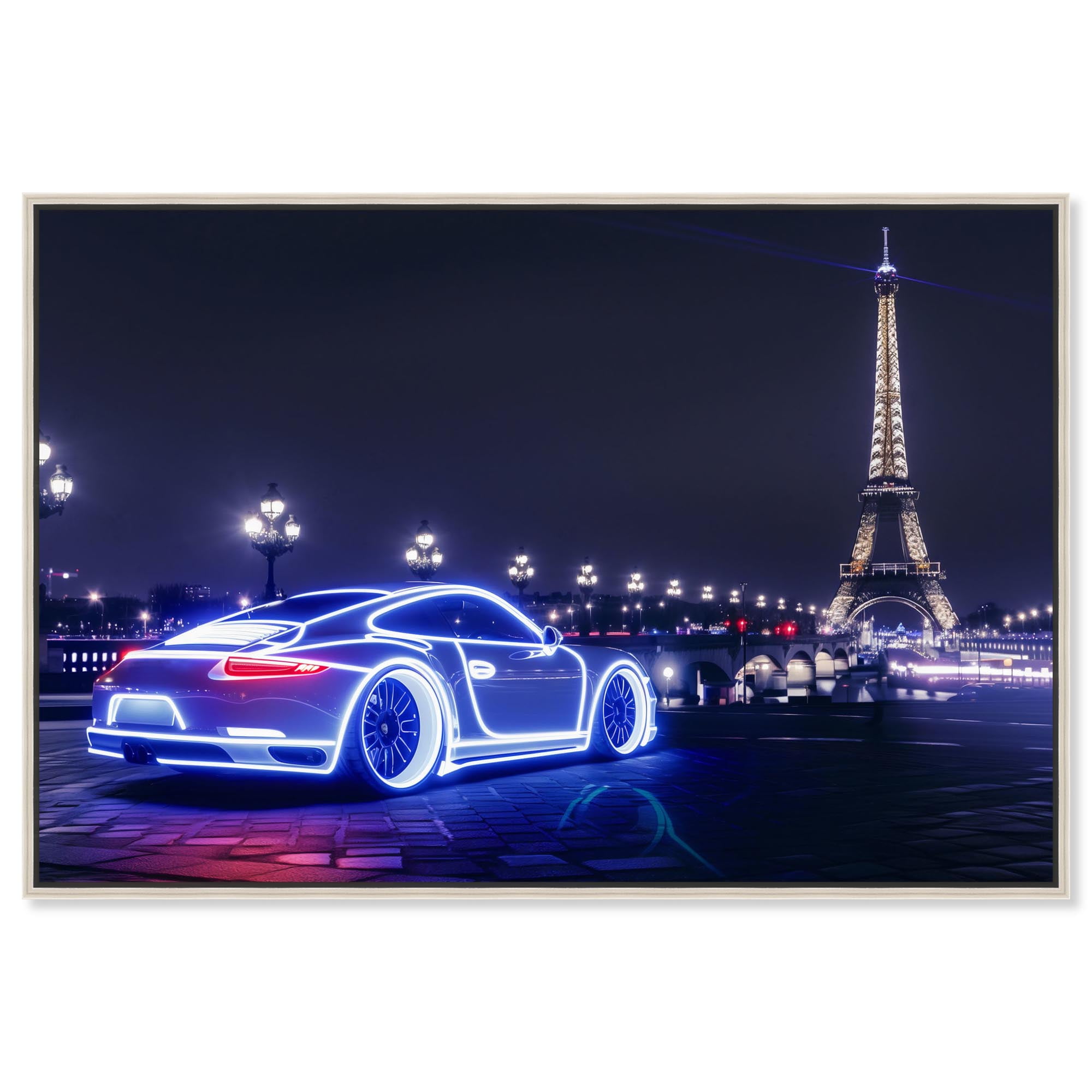 Bright Neon Car Paris Canvas Neon Art Prints by Art Remedy, Silver ...