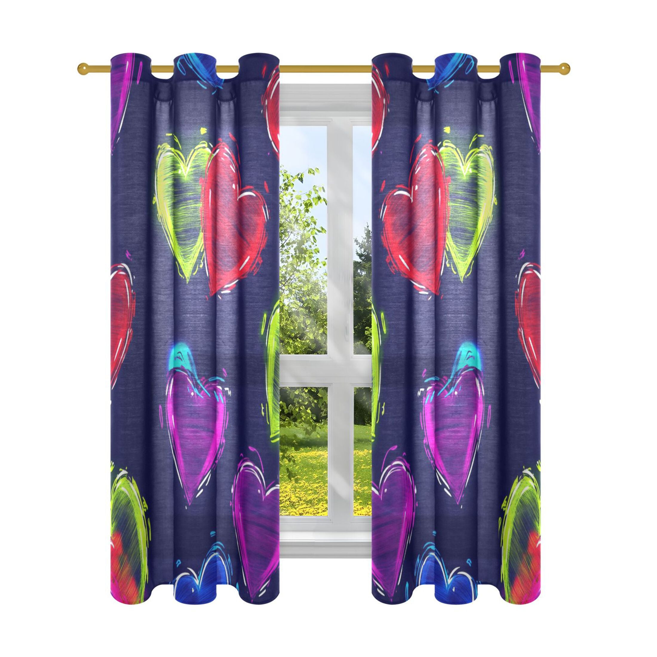 Bright Neon Love on Dark Semi Sheer Curtains for Living Room Bedroom ...