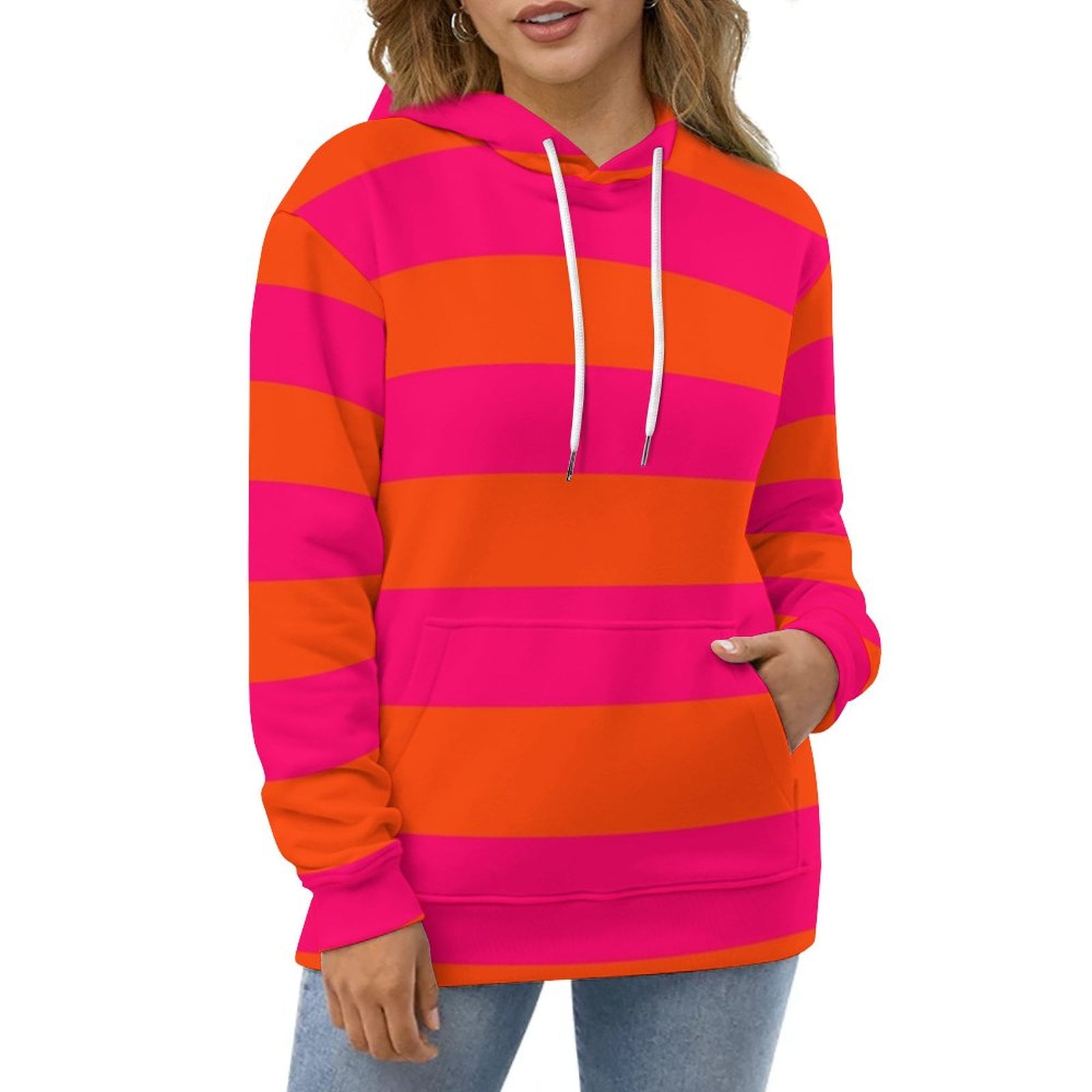 Bright Neon Pink And Orange Horizontal Cabana Tent Stripes Hooded ...