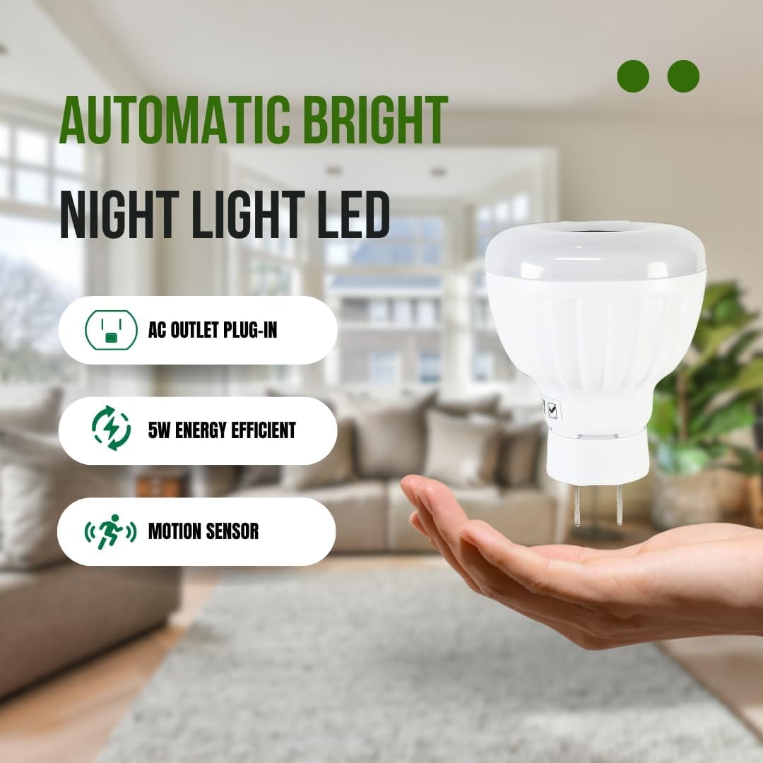 Bright Night Light LED Motion and Light Sensor AC Outlet Plug-in PIR ...