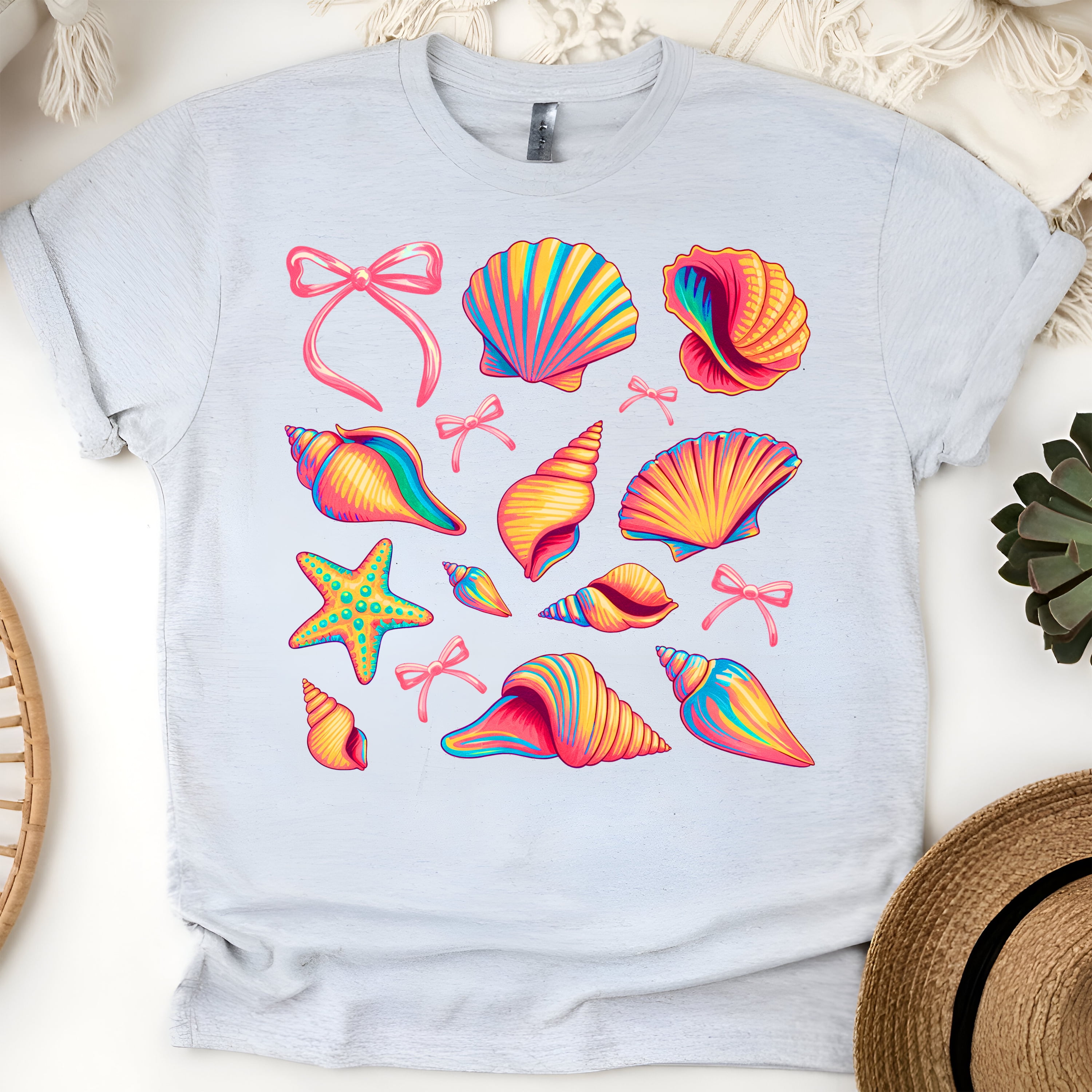 Bright Ocean Shells and Starfish Shirt for Women, Cute Pastel Beach ...