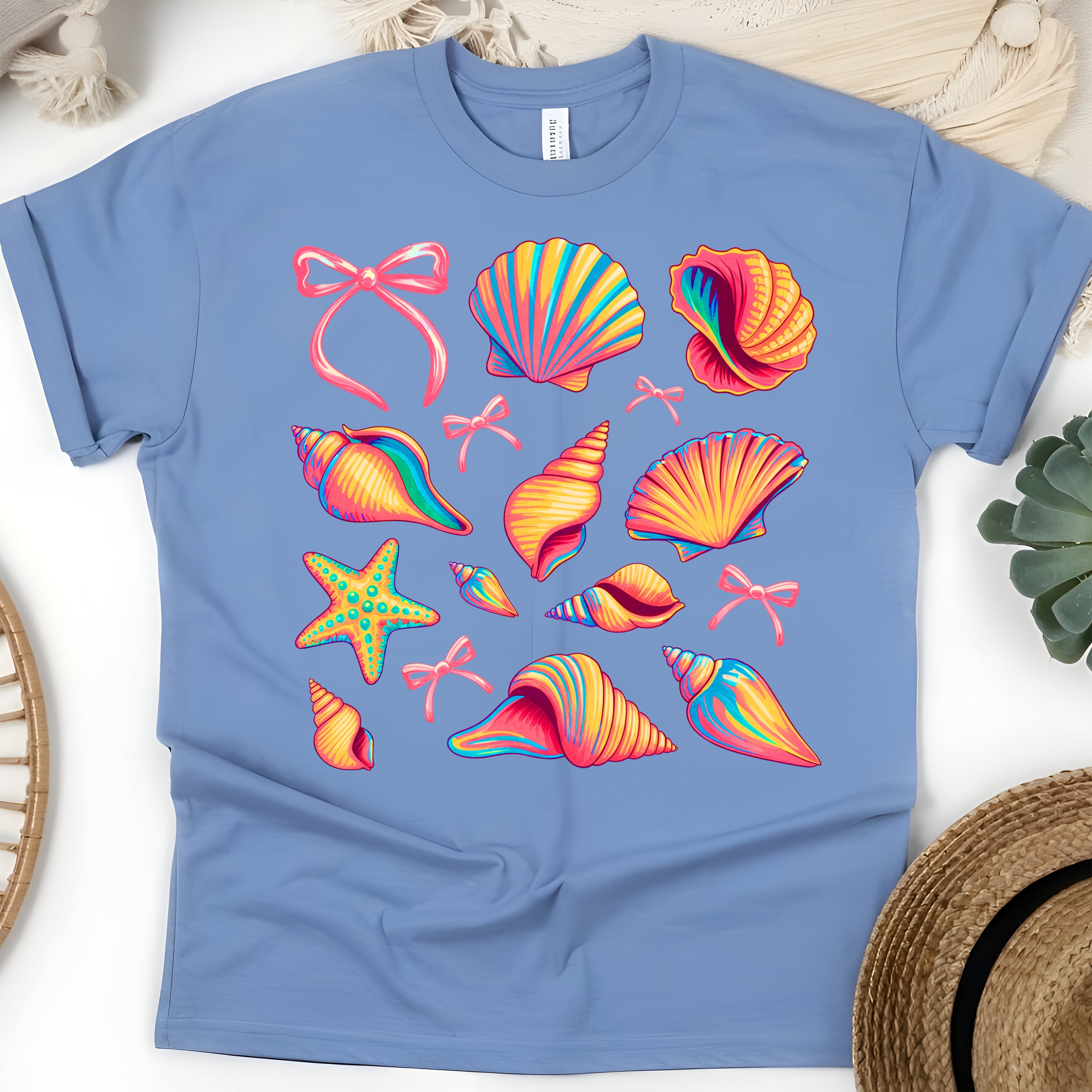 Bright Ocean Shells and Starfish Shirt for Women, Cute Pastel Beach ...