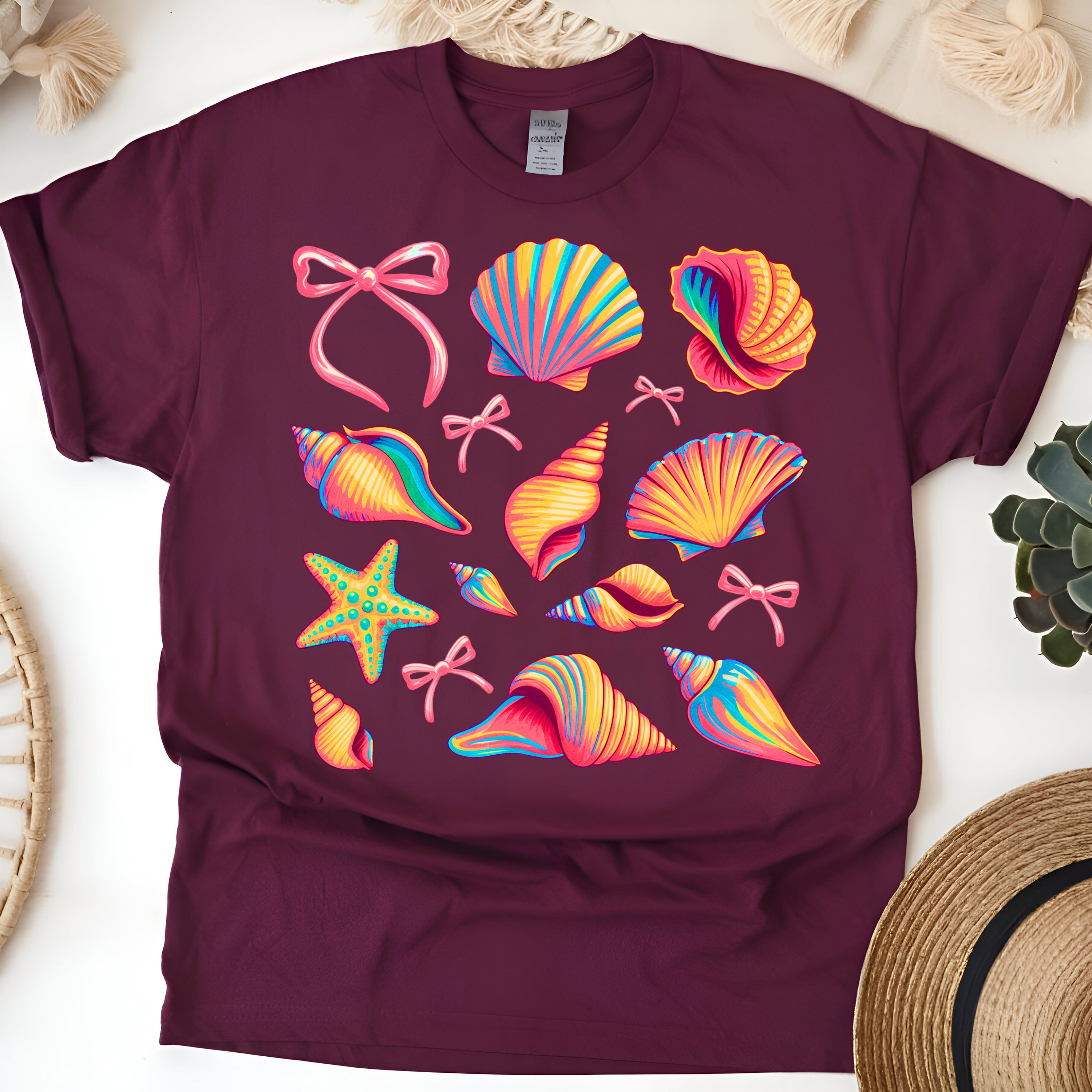 Bright Ocean Shells and Starfish Shirt for Women, Cute Pastel Beach ...