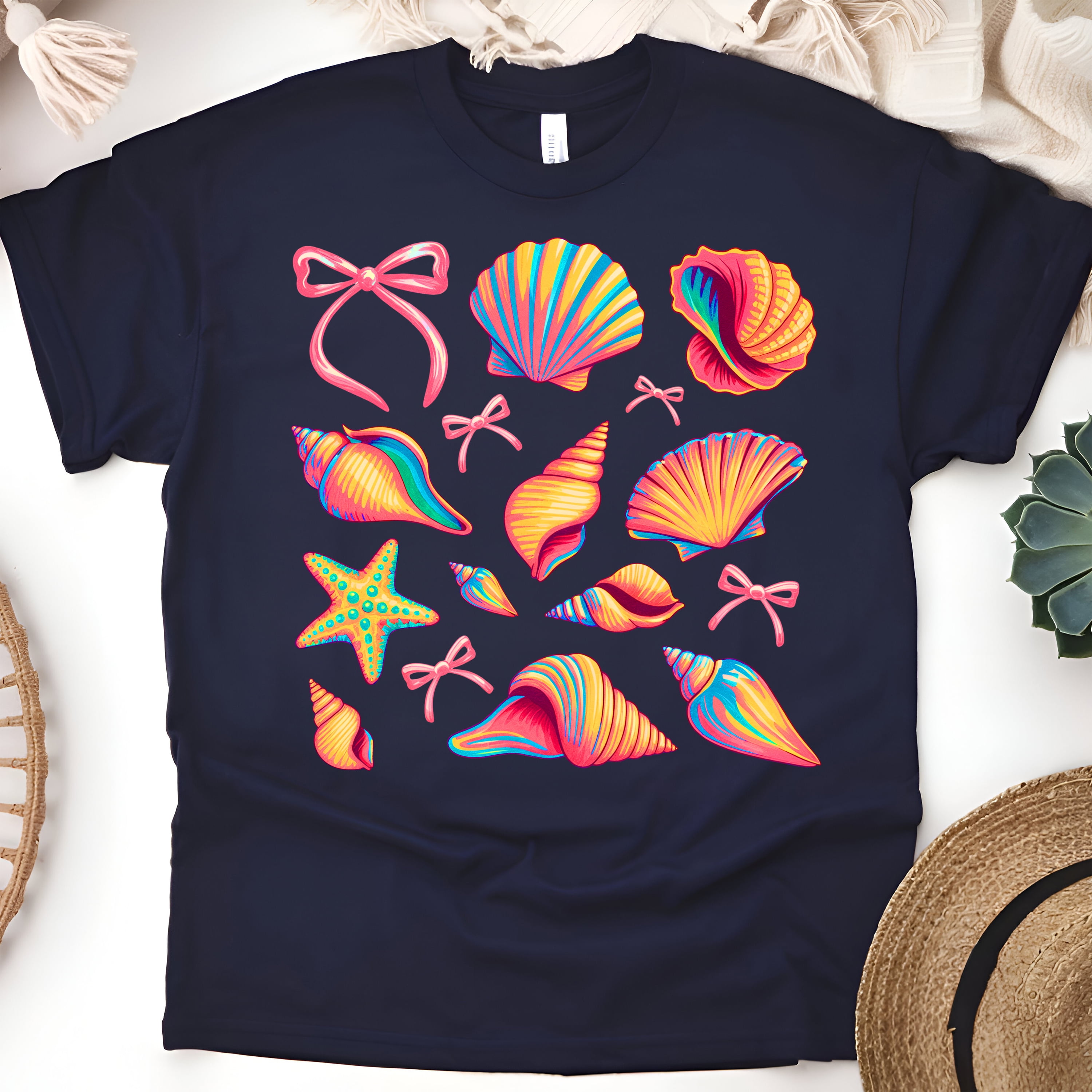 Bright Ocean Shells and Starfish Shirt for Women, Cute Pastel Beach ...