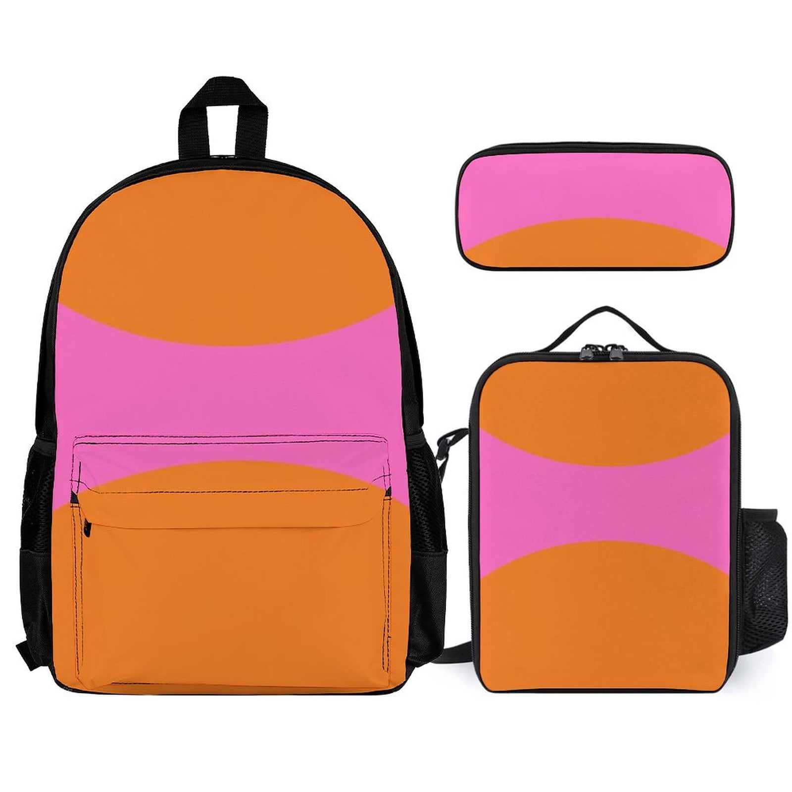 Bright Orange And Hot Pink Colorblocking 3PCS Backpack Backpack with ...