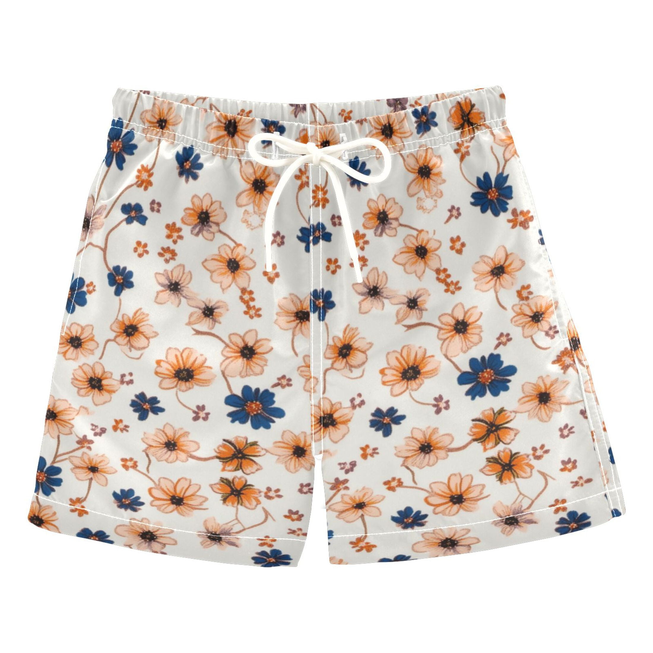 Bright Orange Blue Flowers Boys Swim Trunks Quick Dry Boy Swim Shorts ...