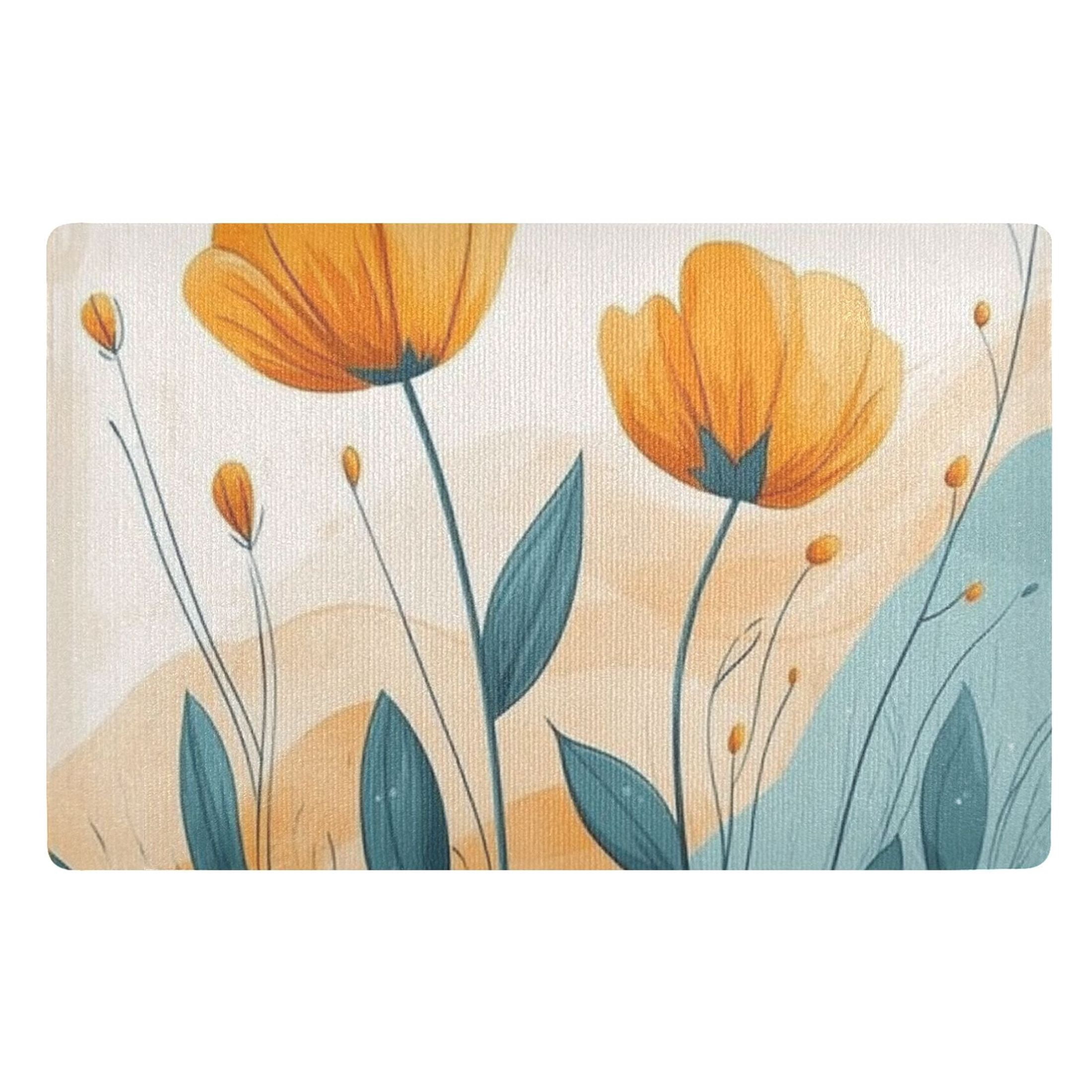 Bright Orange Flowers Floor Door Mat Outdoor Indoor for Home Entrance ...