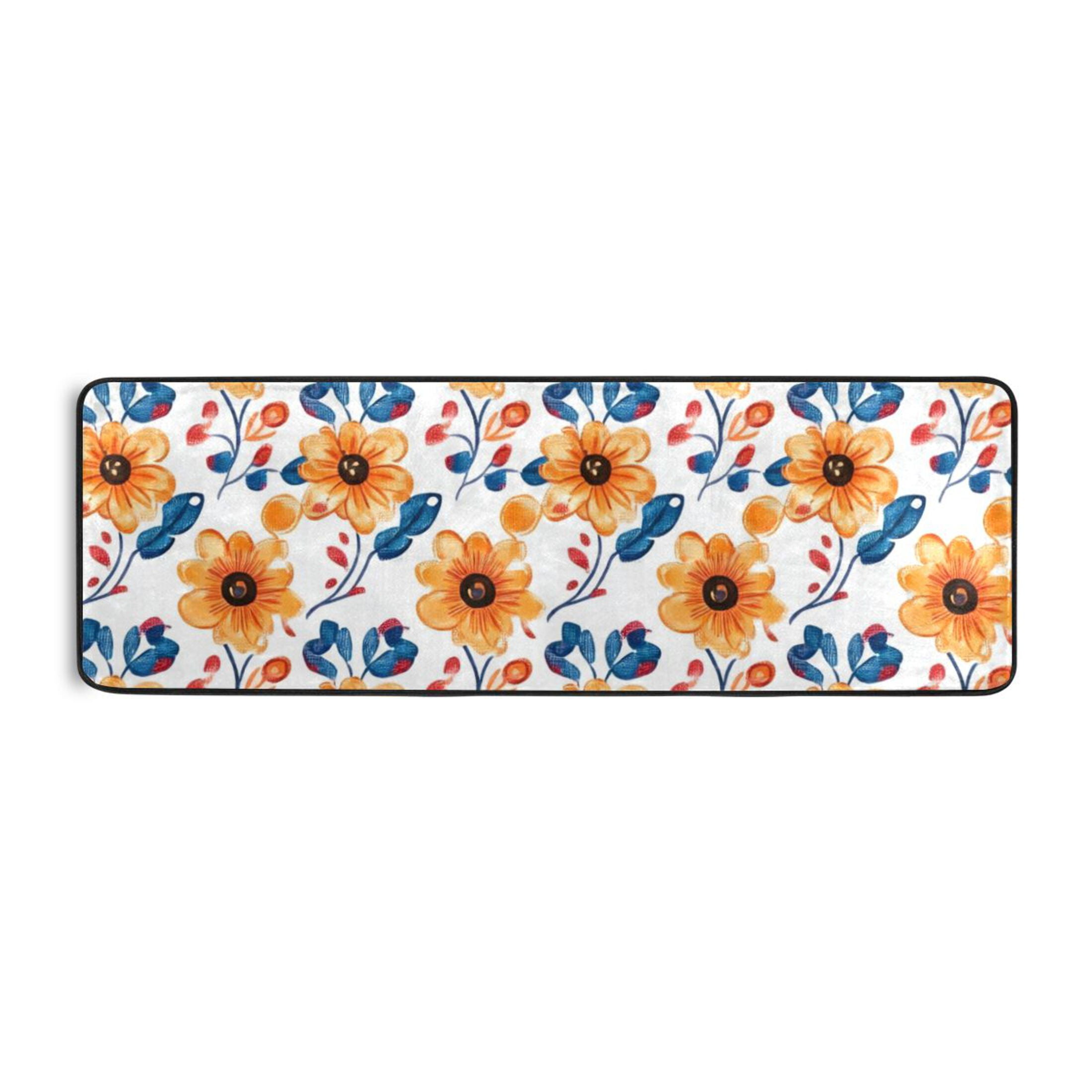 Bright Orange Flowers Runner Rug for Hallways Kitchen Non Slip 2'x 6 ...