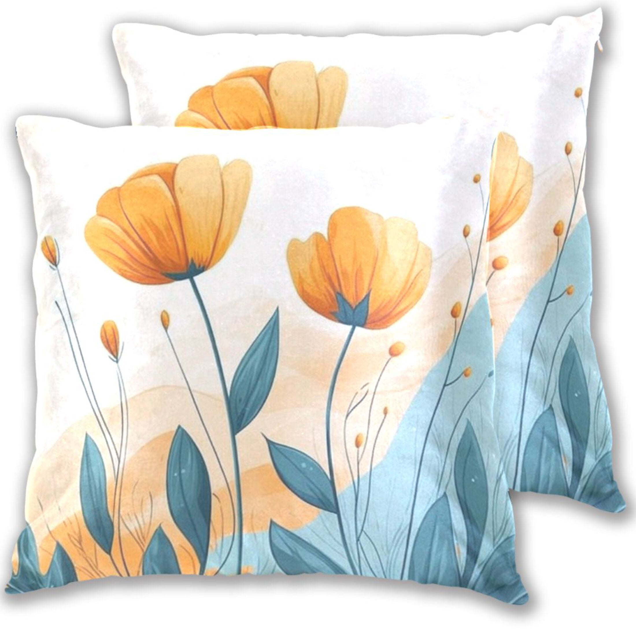 Bright Orange Flowers Throw Pillow Covers 16x16 Inch 2 Packs Decorative ...