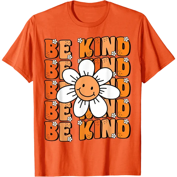 Bright Orange Groovy Daisy Be Kind T-Shirt for Unity Day and Anti ...