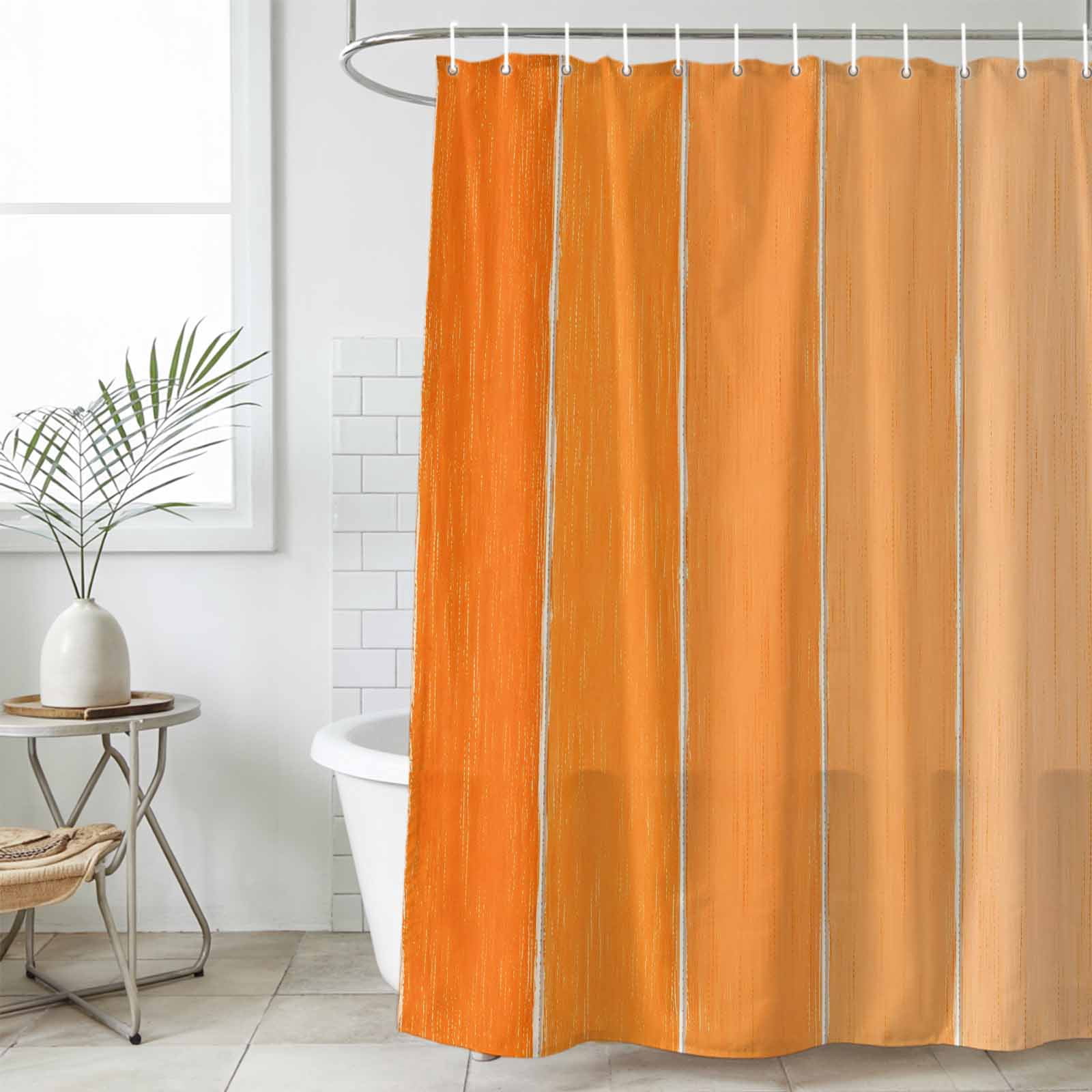 Bright Orange Ombre Wooden Board Shower Curtain Set, Waterproof Shower ...