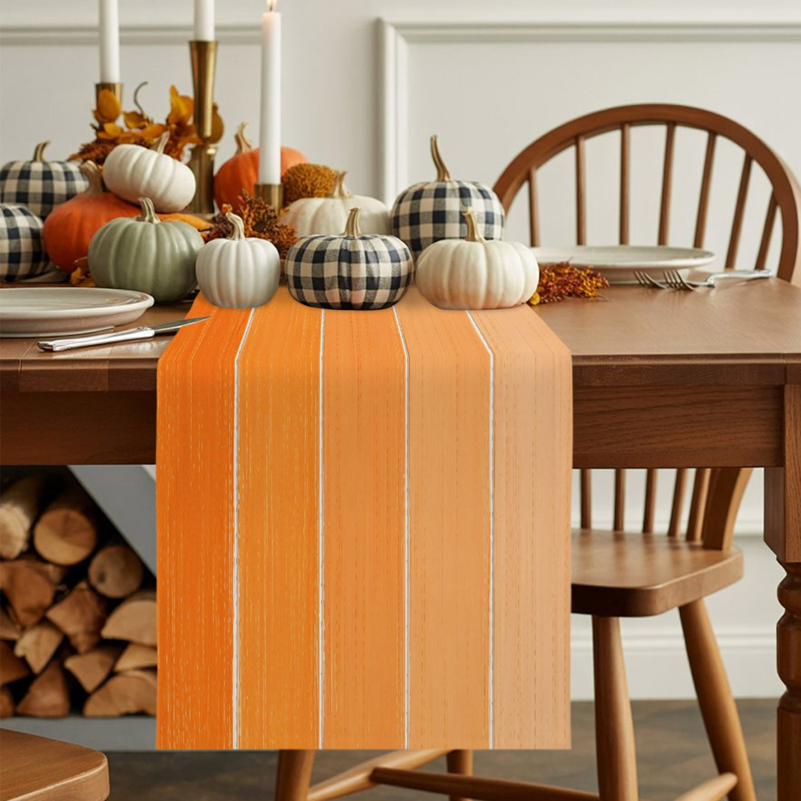 Bright Orange Ombre Wooden Board Table Runner 13x70in Non-Slip Cotton ...