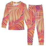 Bright Orange Pinkish Palm Leaves Cotton Pajama Set Long Sleeve Top and ...