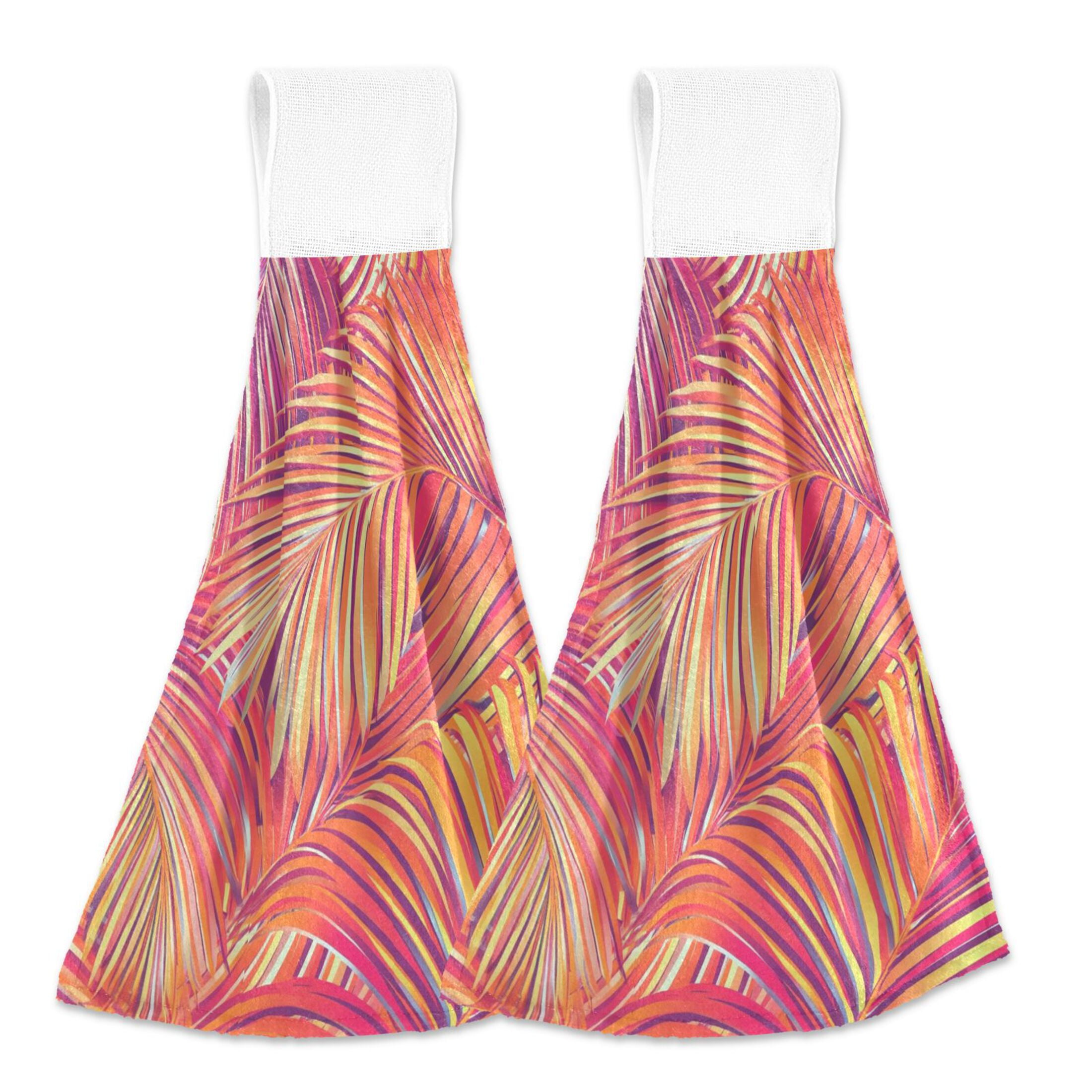 Bright Orange Pinkish Palm Leaves Hanging Towels with Loop Hand Towels ...