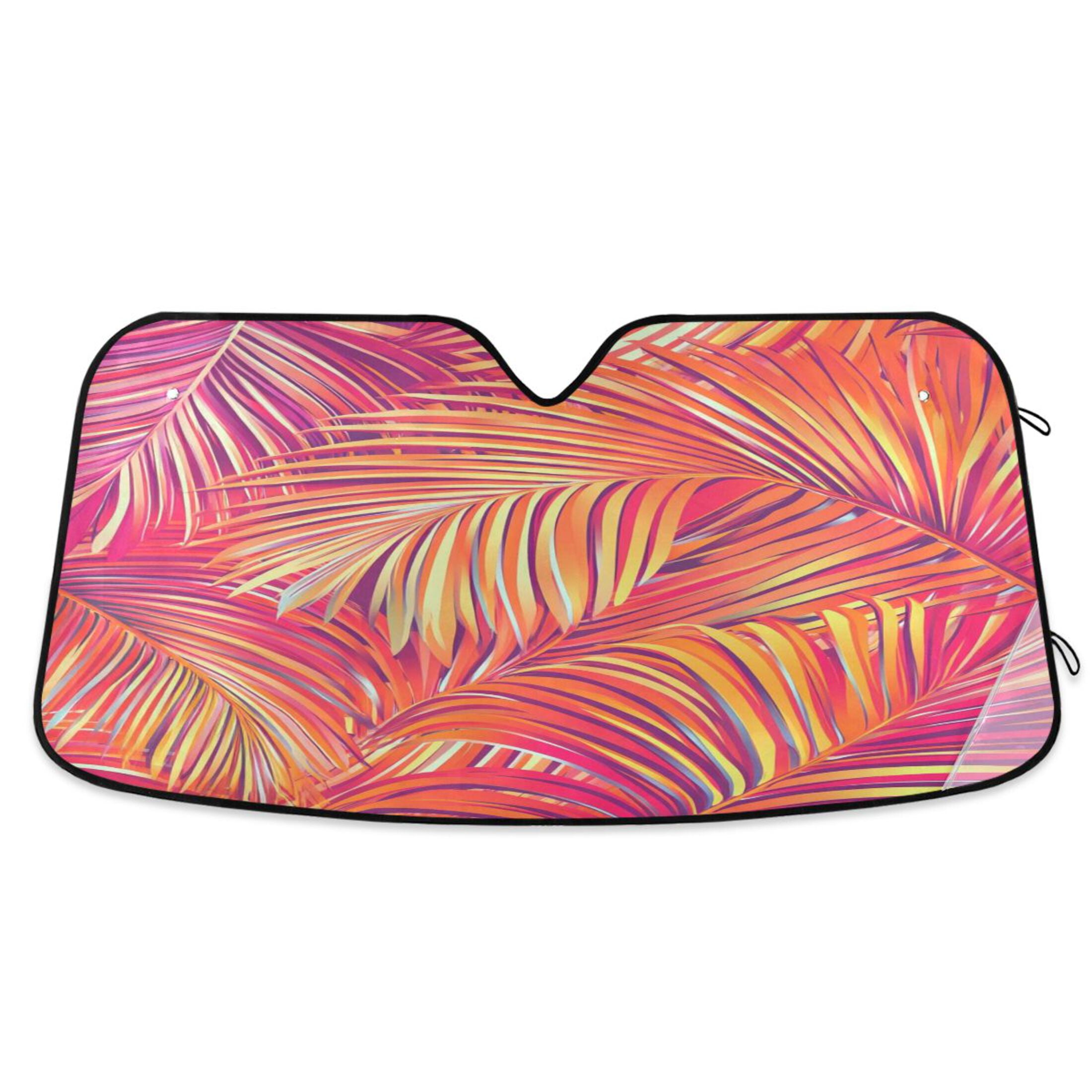 Bright Orange Pinkish Palm Leaves Windshield Sun Shade Automobile Visor ...