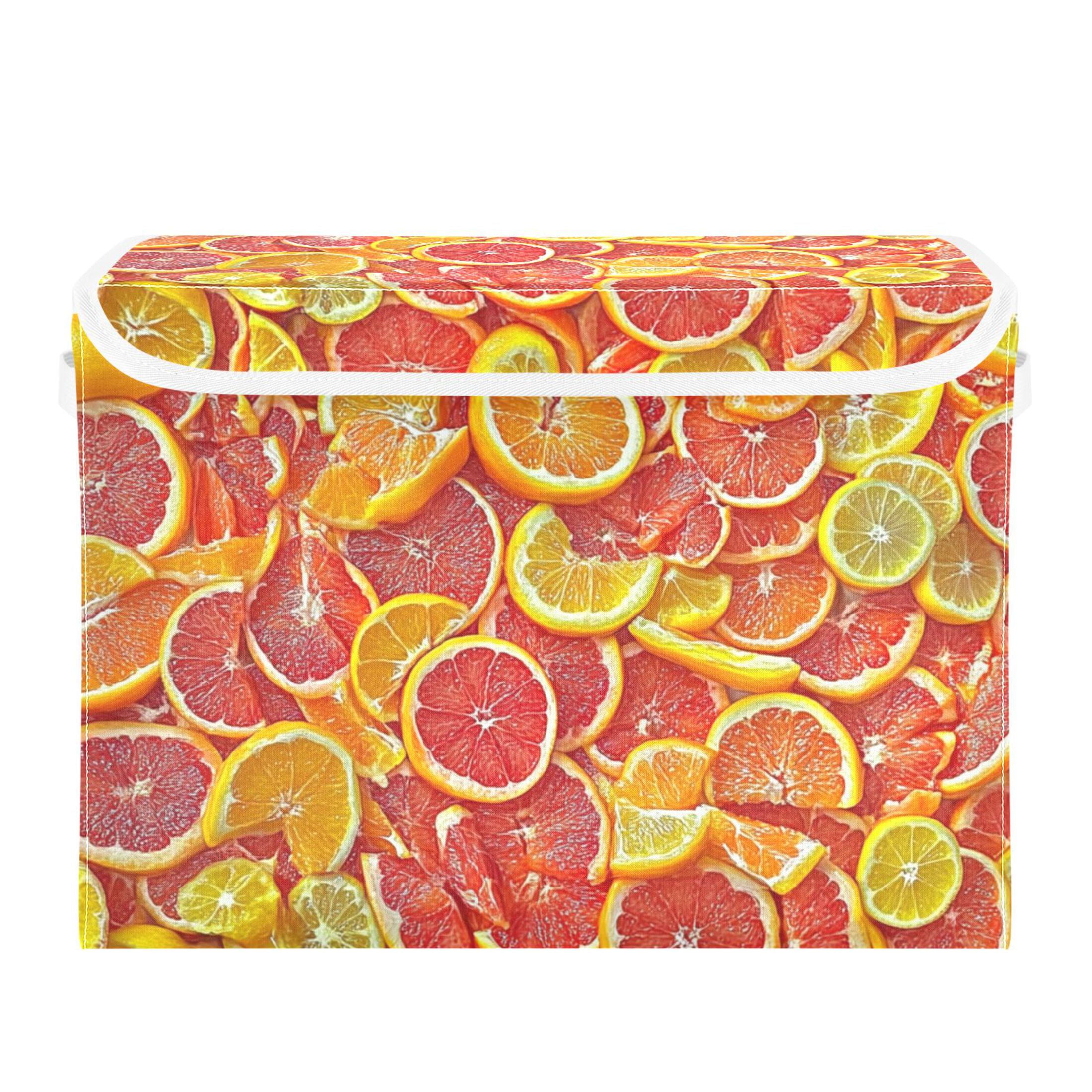 Bright Orange and Lemon Large Storage Bins with Linen Collapsible Lid ...