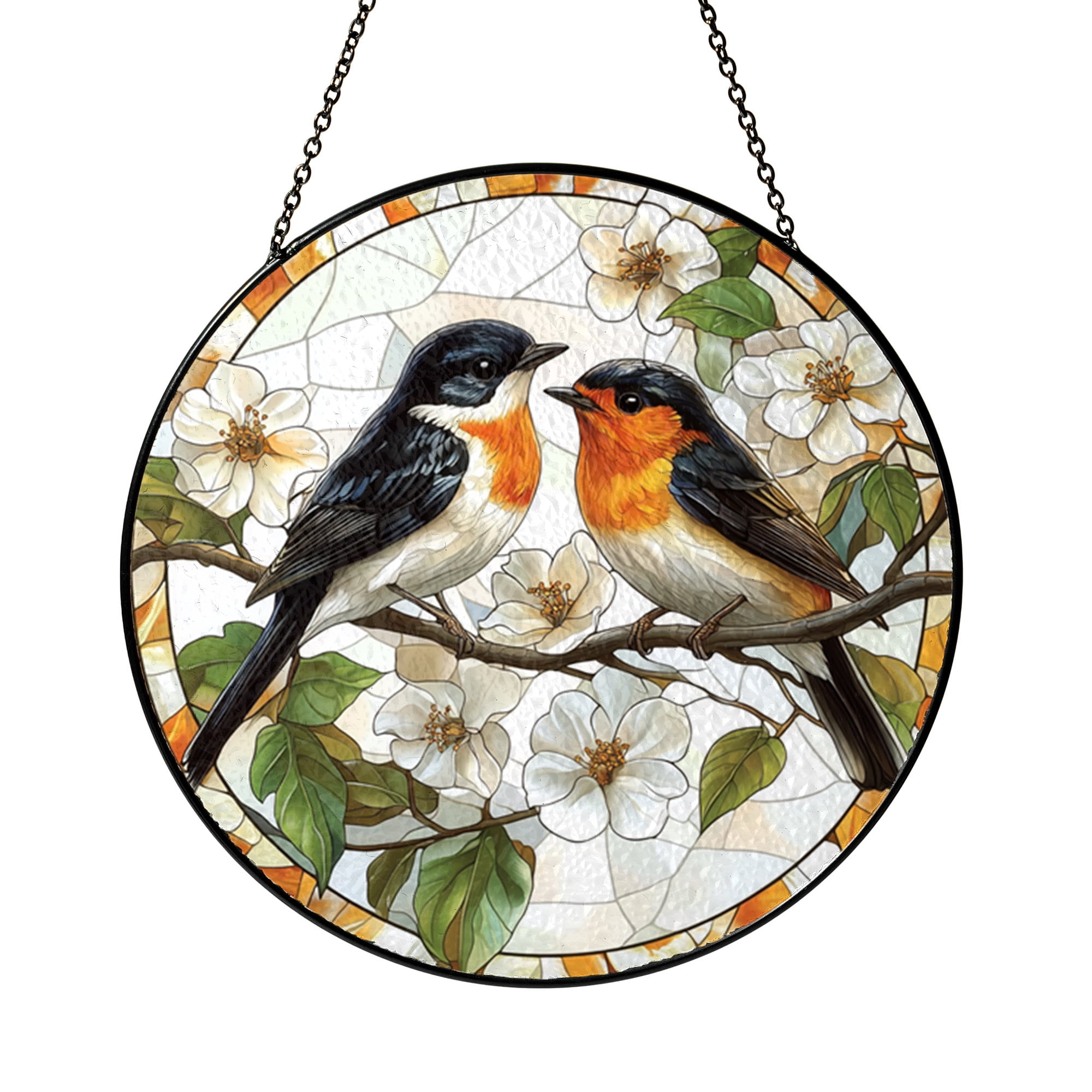 Bright Oriole Bird Design Stained Glass Window Hanging - Walmart.com