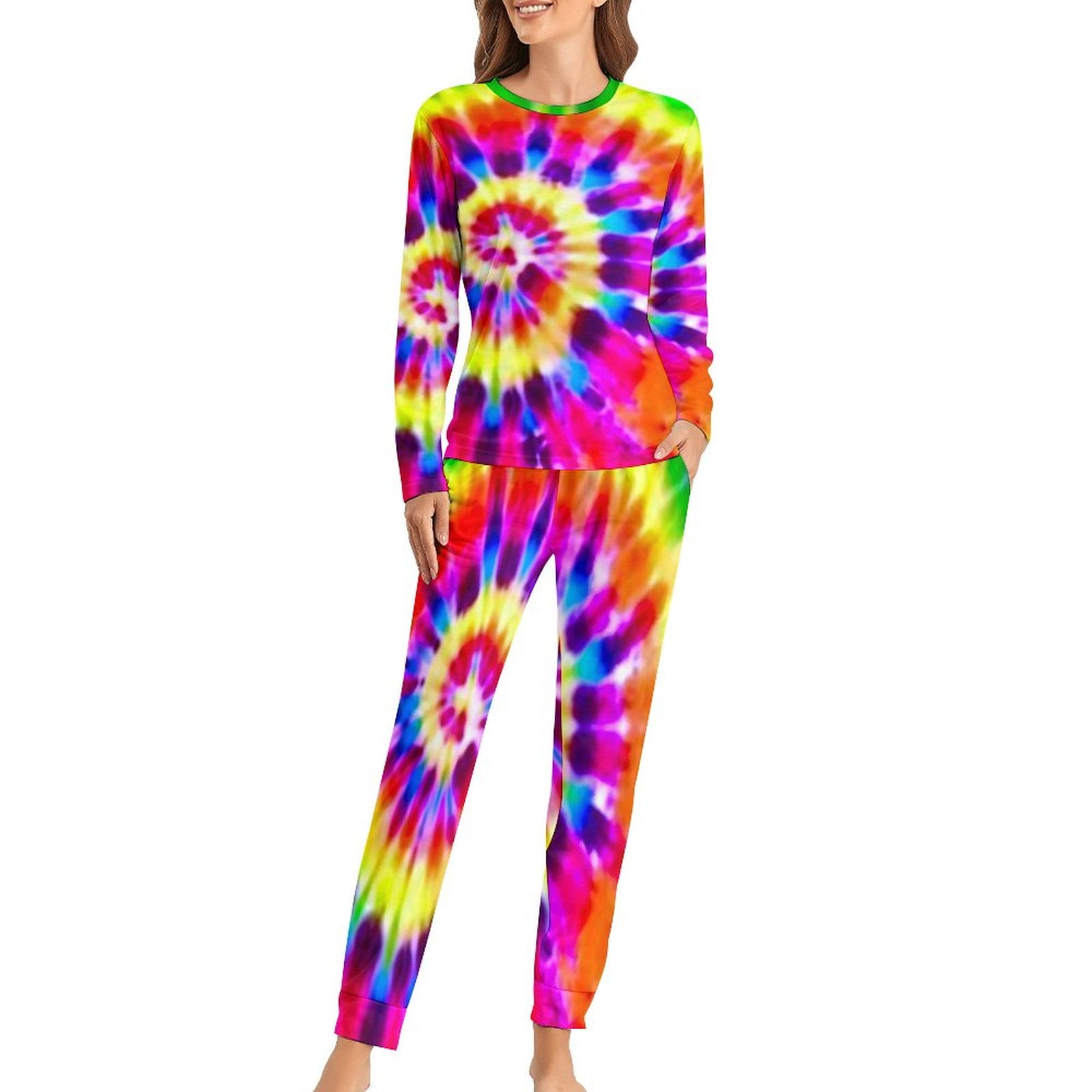 Bright Pajamas Female Unique Colorful Swirl Kawaii Nightwear Long ...