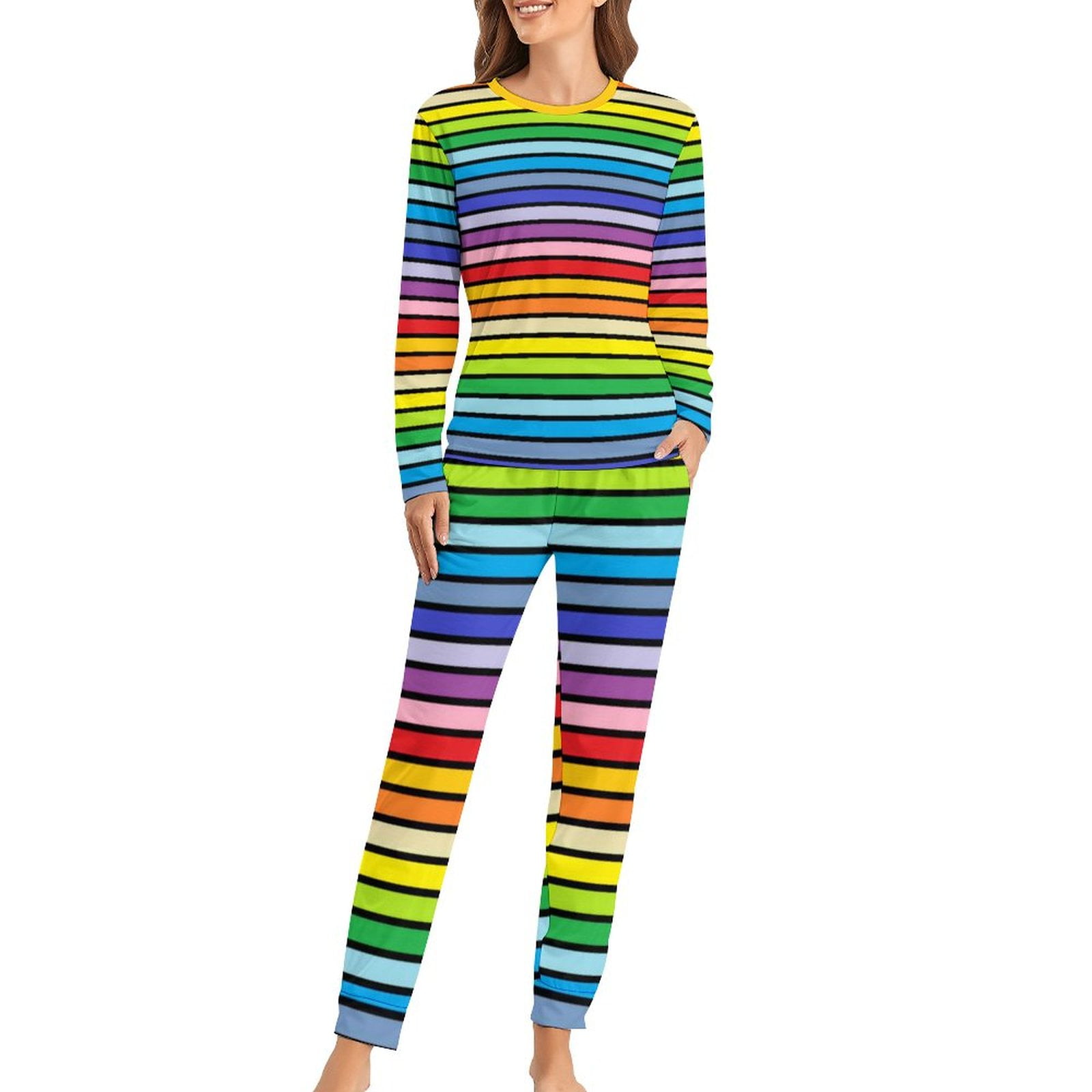 Bright Pajamas Female Unique Colorful Swirl Kawaii Nightwear Long ...
