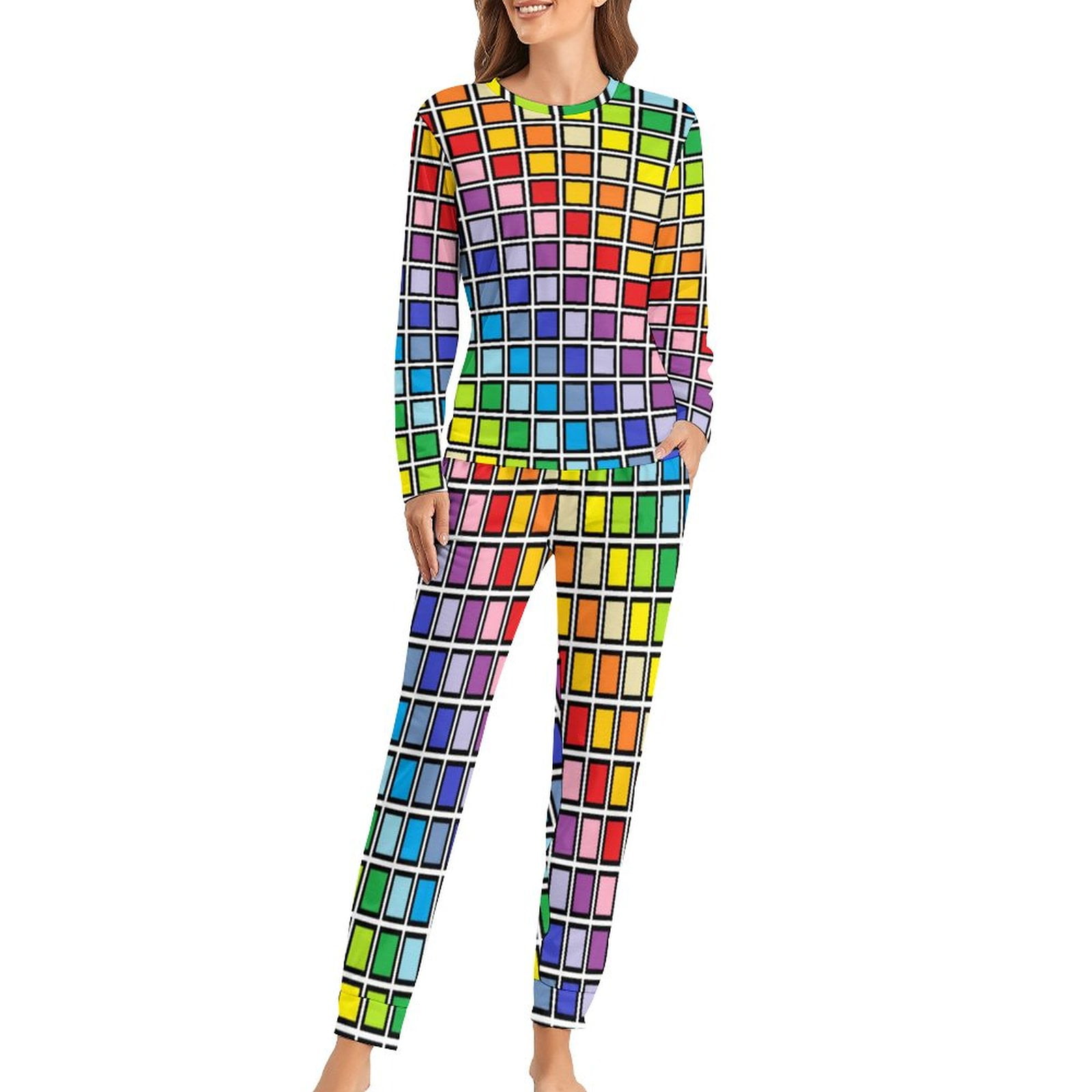 Bright Pajamas Female Unique Colorful Swirl Kawaii Nightwear Long ...