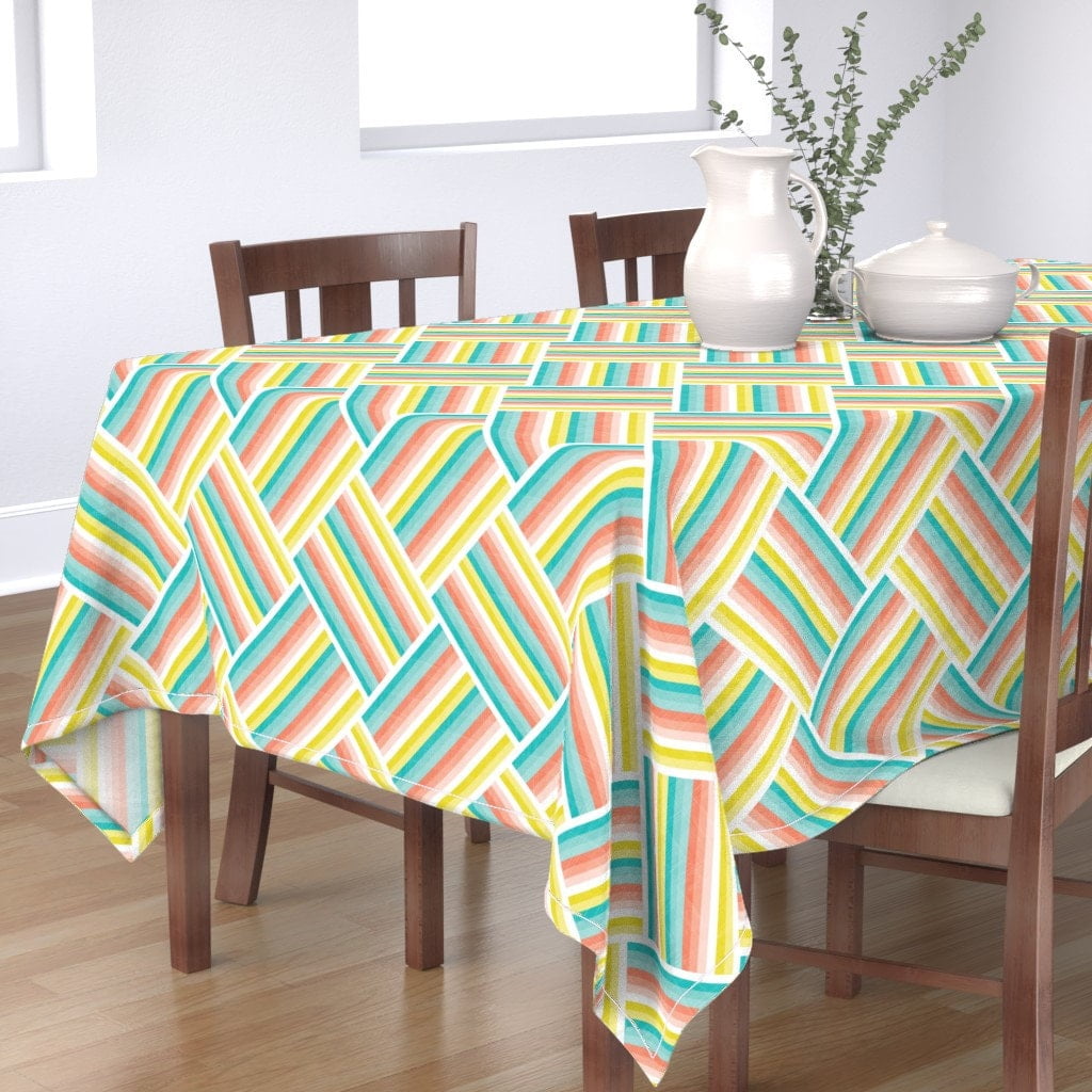 Bright Pastel Tablecloth - Basket Weave Summer Sunshine- Coral Aqua ...