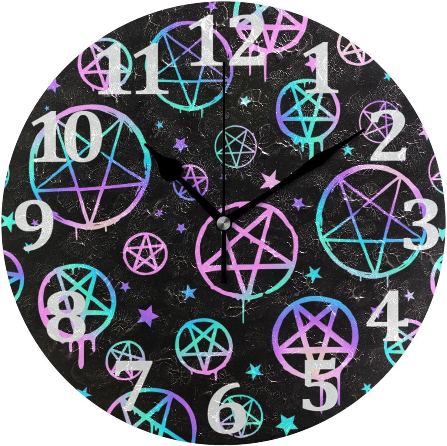 Bright Pentagrams Wall Clock Round Vintage Silent Non Ticking Battery ...