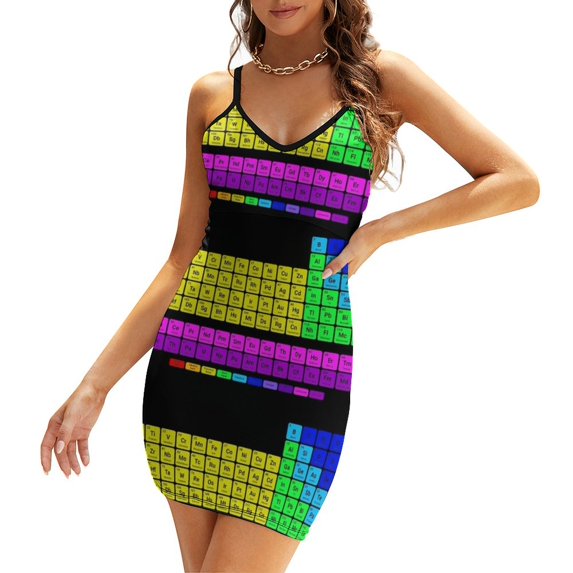 Bright Periodic Table Flare Dress Square Neck Dress Elegant Female ...