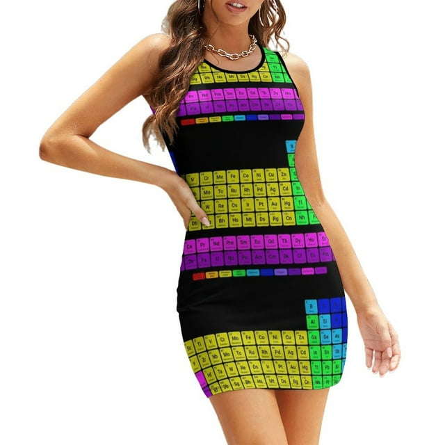 Bright Periodic Table Flare Dress Square Neck Dress Elegant Female ...