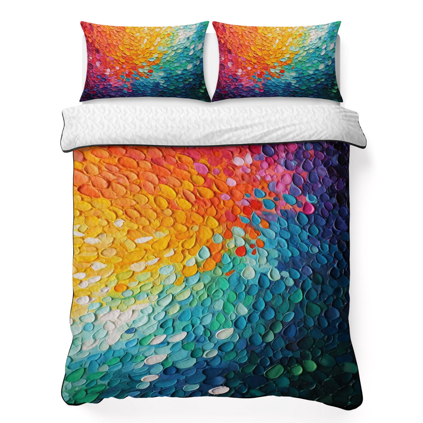 Bright Petals 3 Piece Quilt Bedding Set with 2 Pillow Shams, Abstract ...